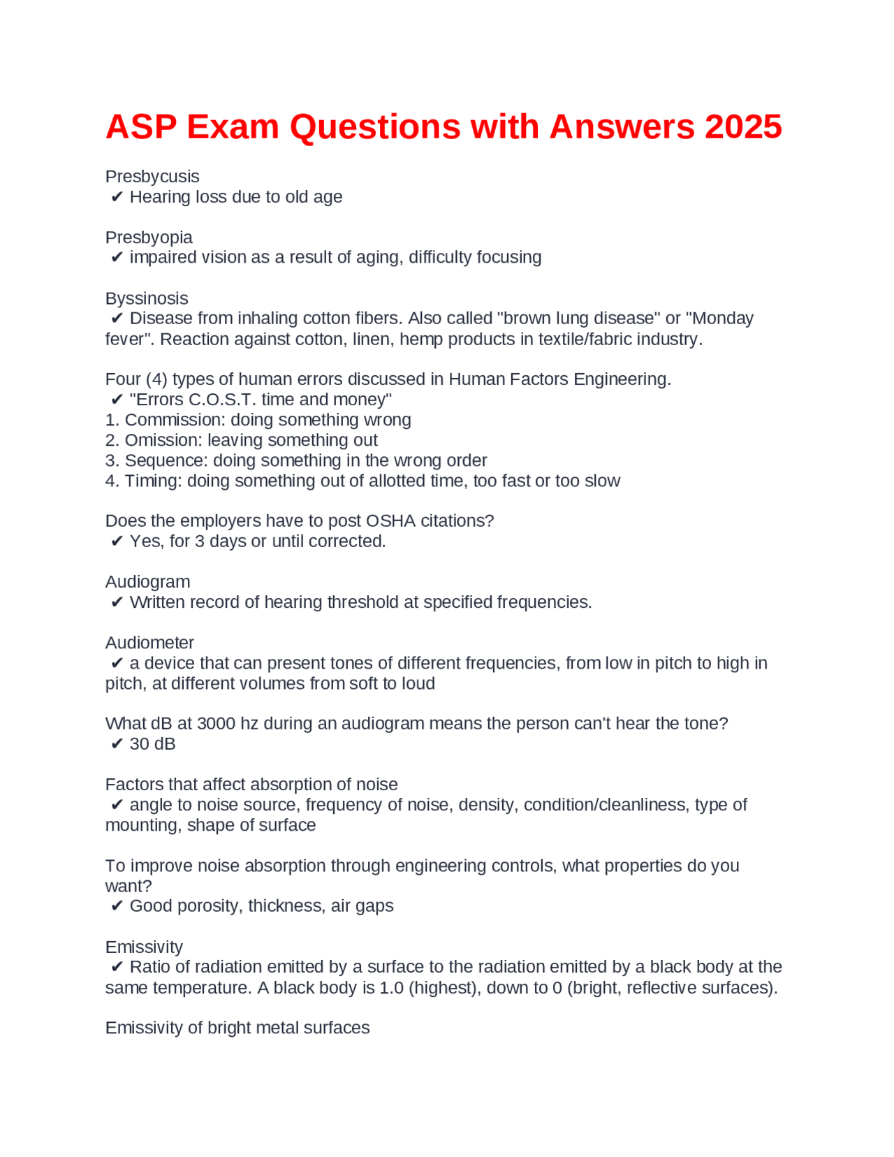 ASP Exam Questions and Answers: Occupational Safety and Health | Exams ...