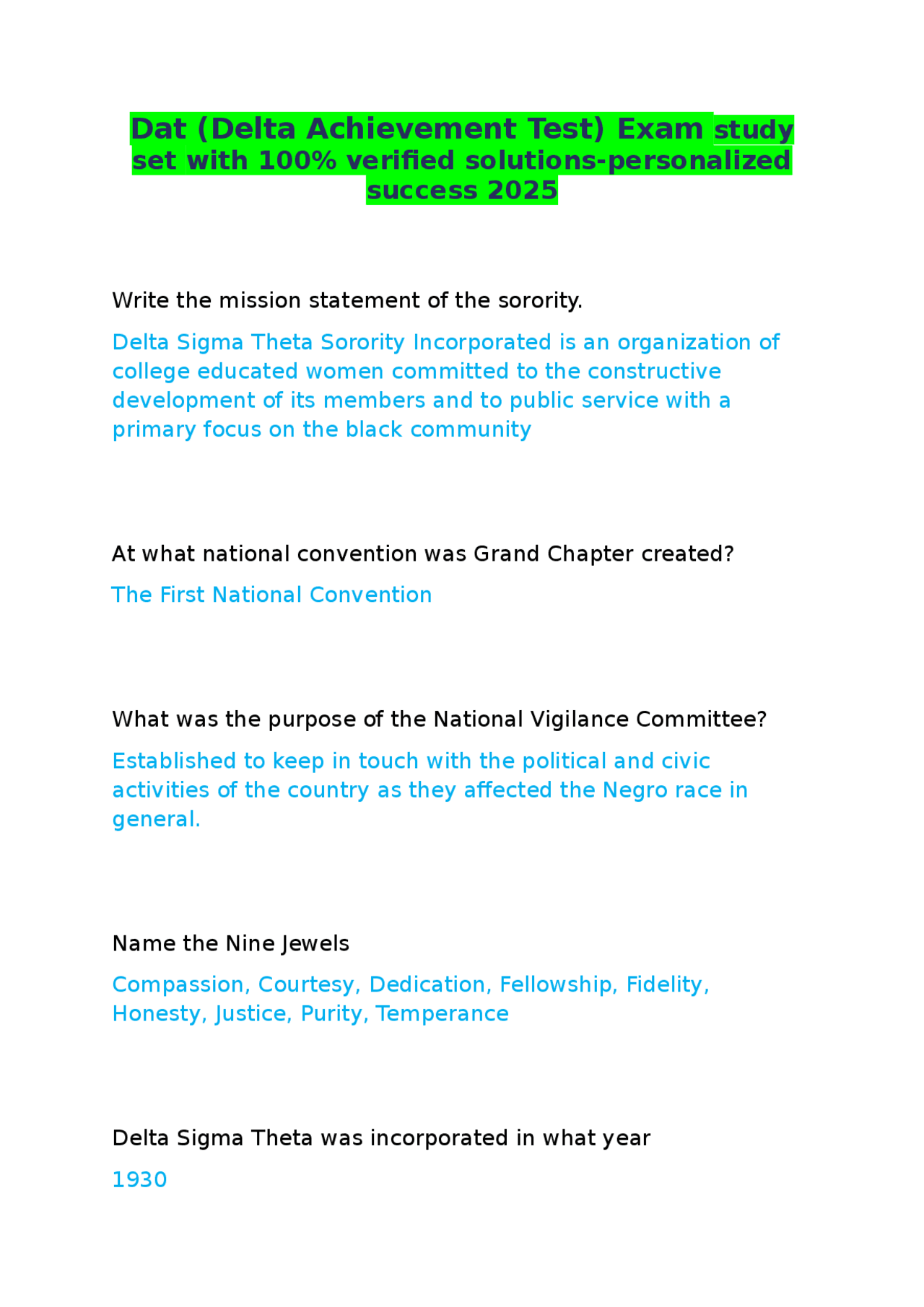 Dat (Delta Achievement Test) Exam study set with 100% verified ...