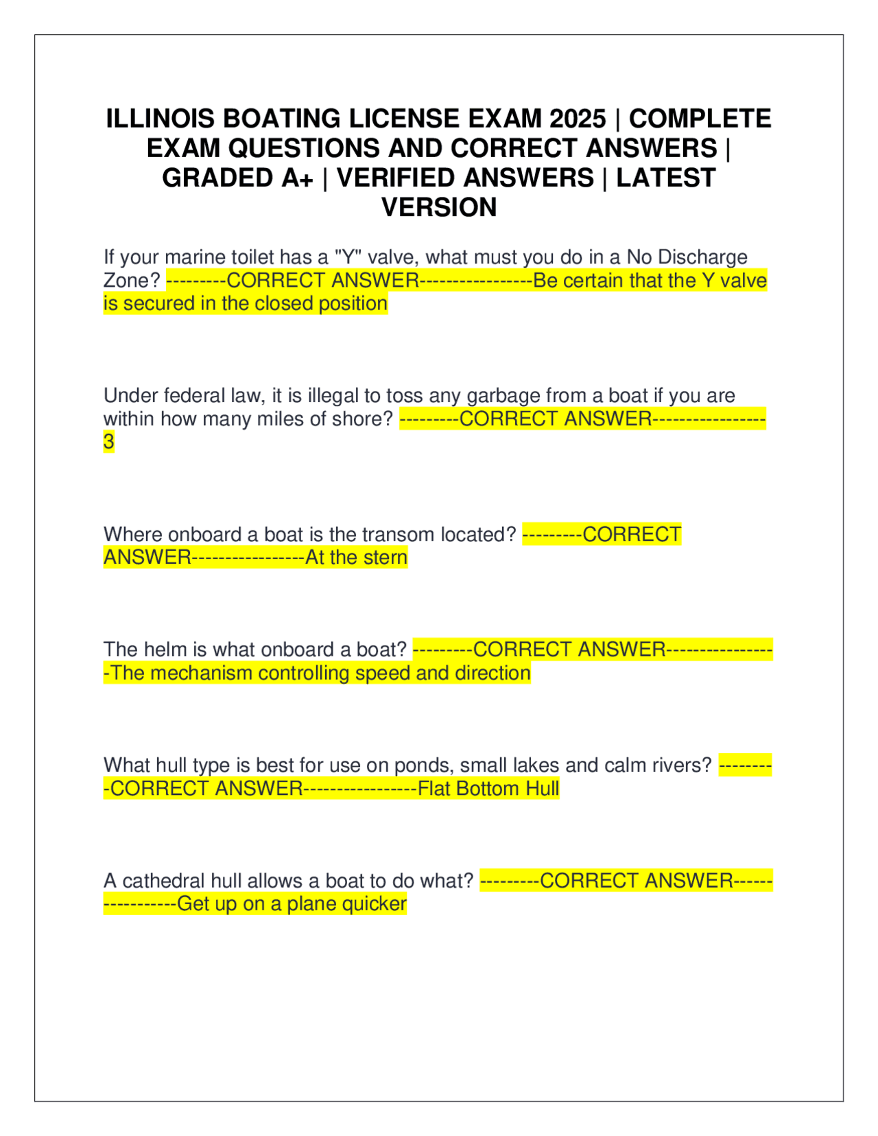 ILLINOIS BOATING LICENSE EXAM 2025 | COMPLETE EXAM QUESTIONS AND ...