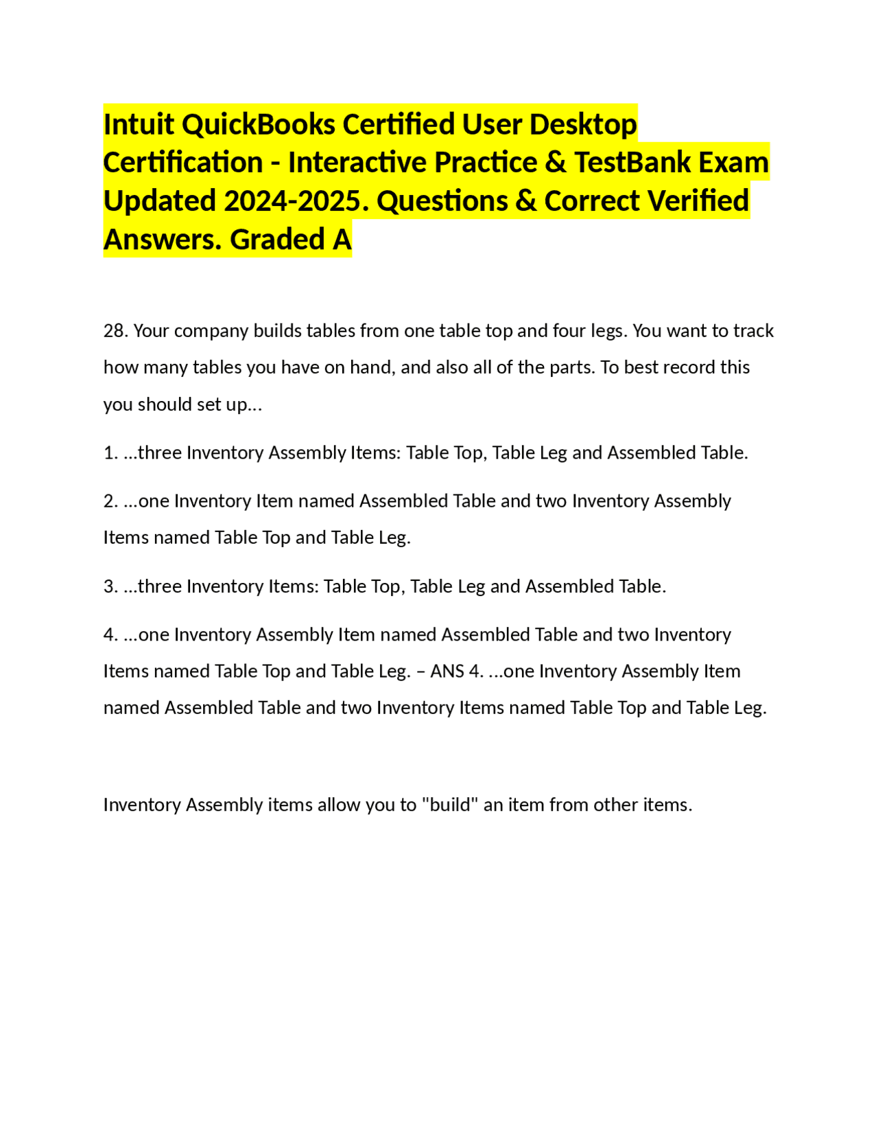 Intuit QuickBooks Certified User Desktop Exam Practice | Exams Business ...