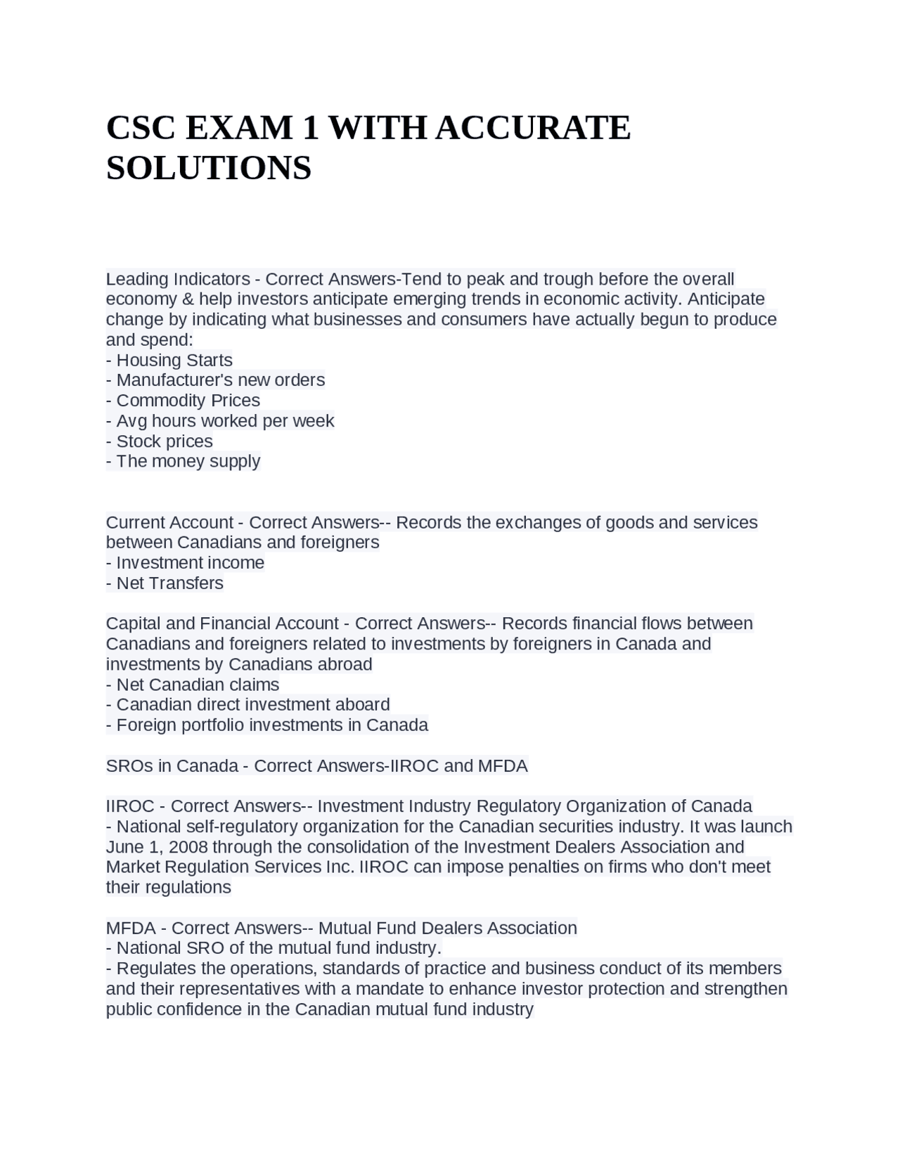CSC EXAM 1 WITH ACCURATE SOLUTIONS | Exams Nursing | Docsity