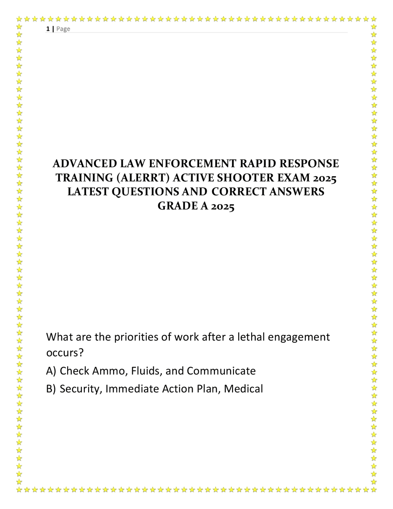 ALERRT Active Shooter Exam: Questions and Answers | Exams Law | Docsity
