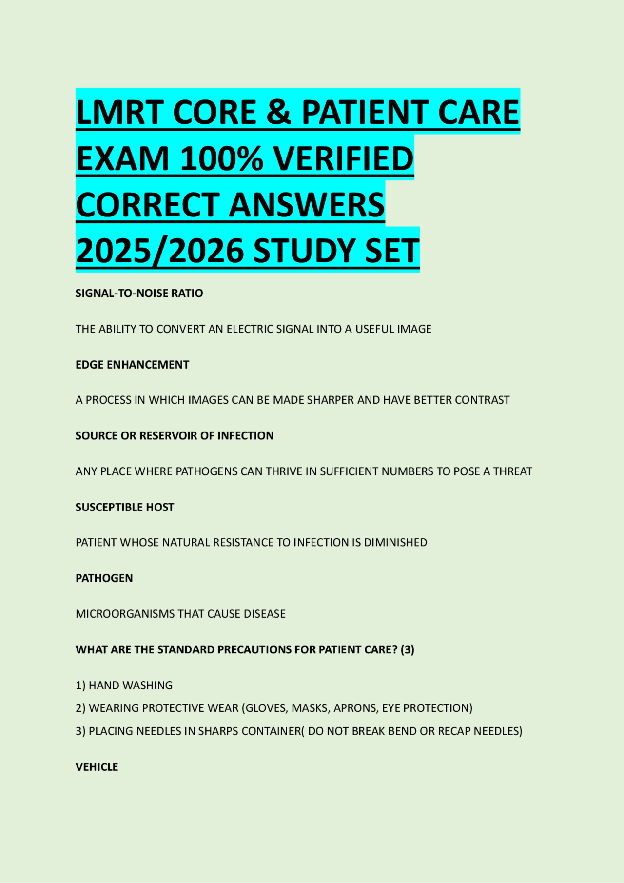 LMRT CORE & PATIENT CARE EXAM 100% VERIFIED CORRECT ANSWERS 2025/2026 ...