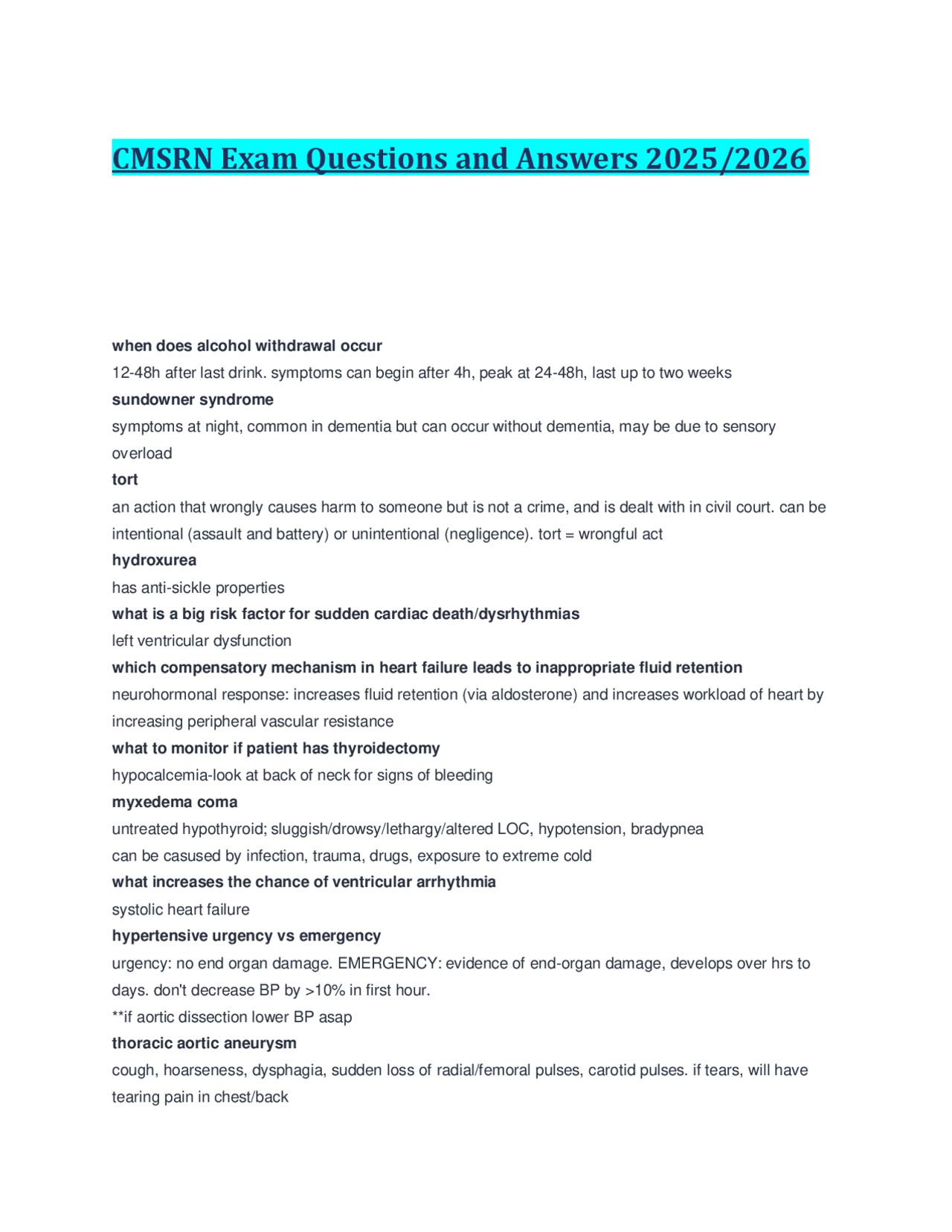 CMSRN Exam Questions and Answers: Key Concepts and Clinical Scenarios ...