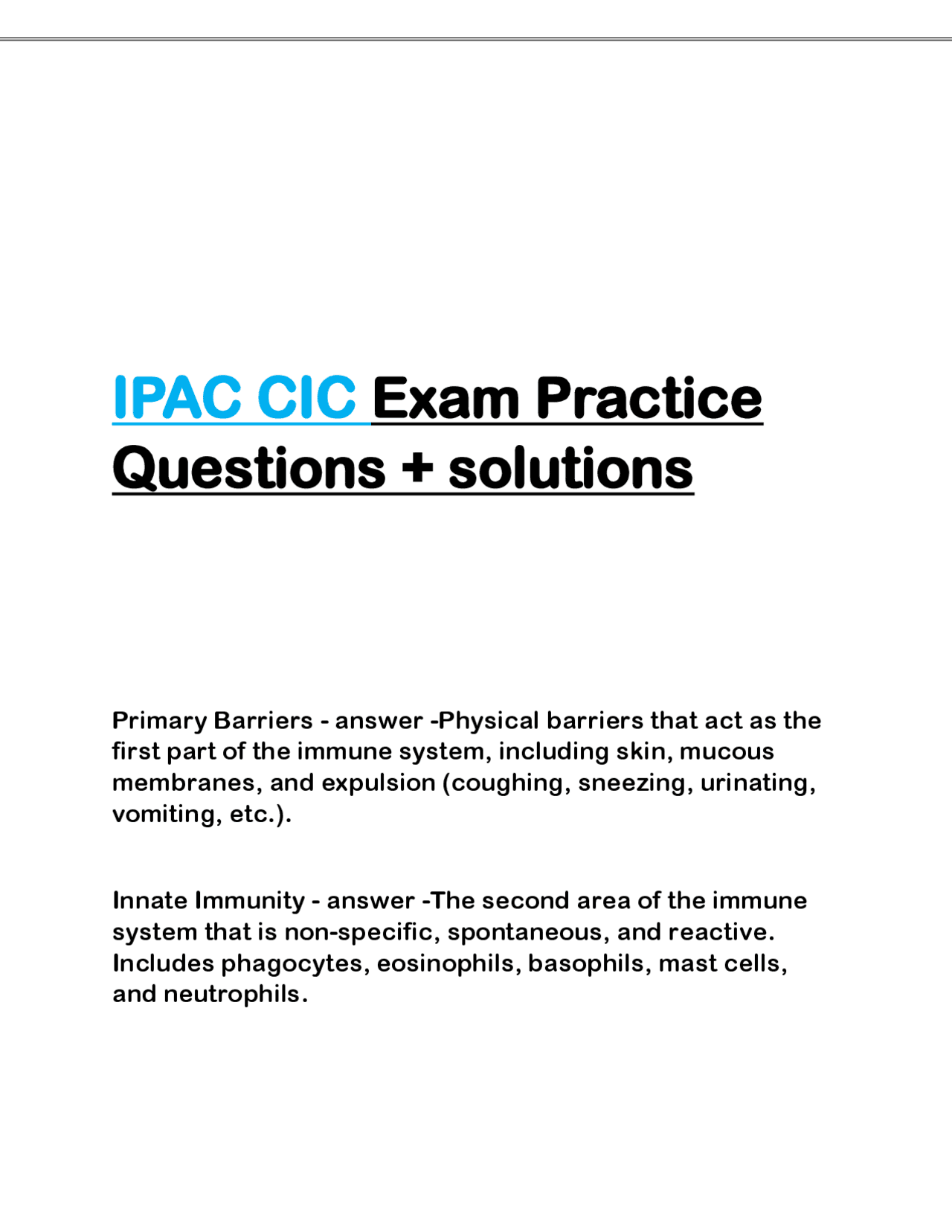 IPAC CIC Exam Practice Questions and Solutions for Long-Term Care ...