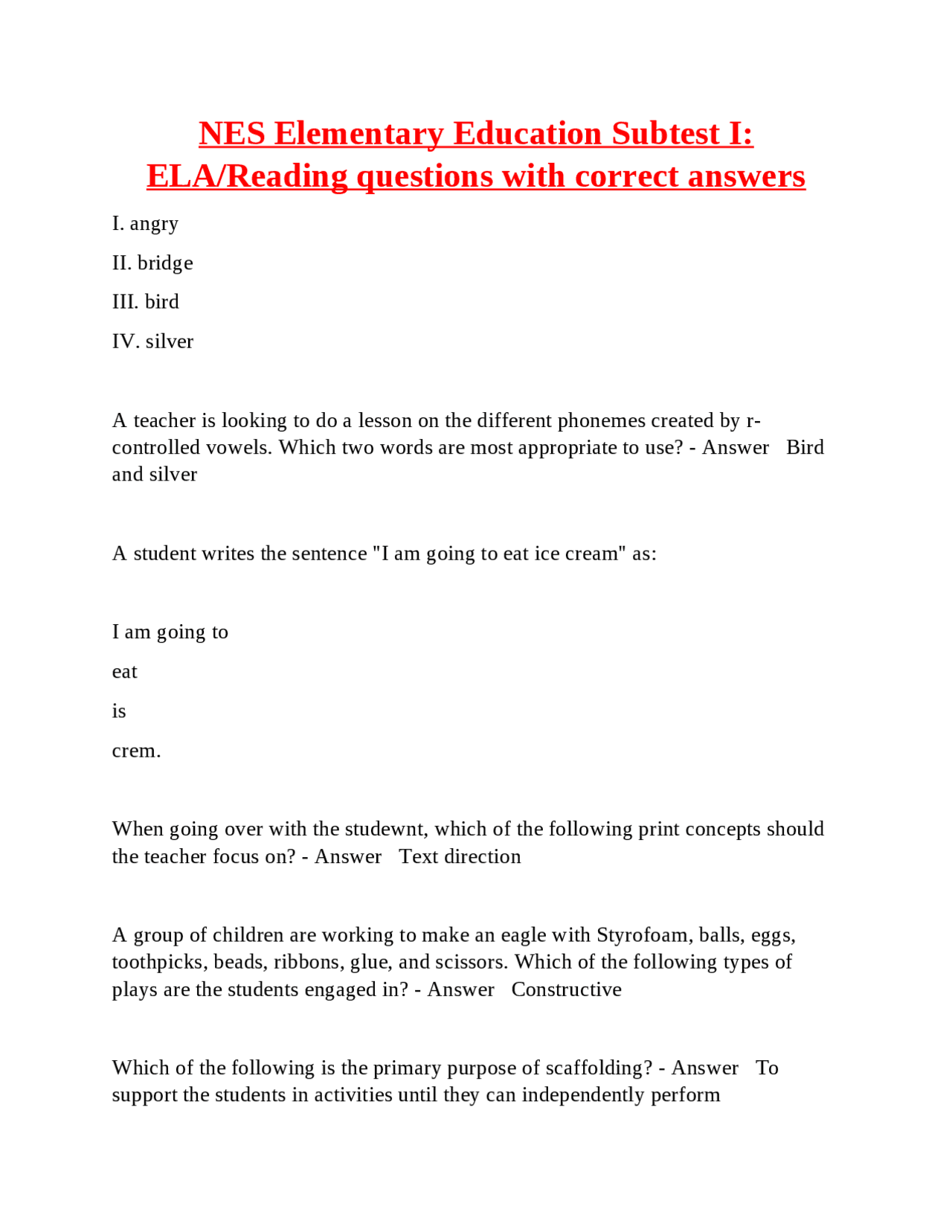 NES Elementary Education Subtest I: ELA/Reading Practice Questions and ...