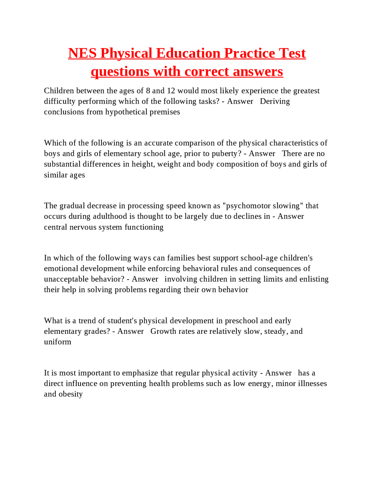 NES Physical Education Practice Test: Questions and Answers | Exams ...