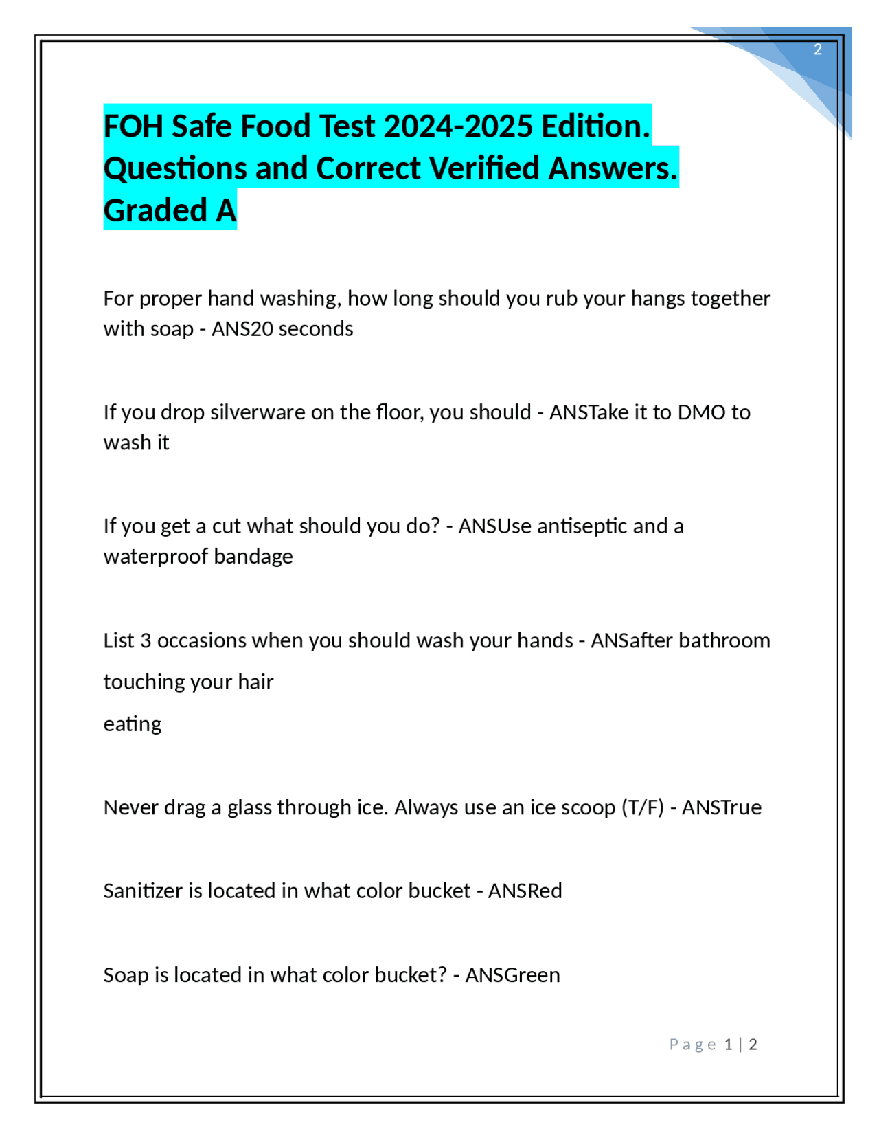 Food Safety Test Questions and Answers | Exams Food Science and ...