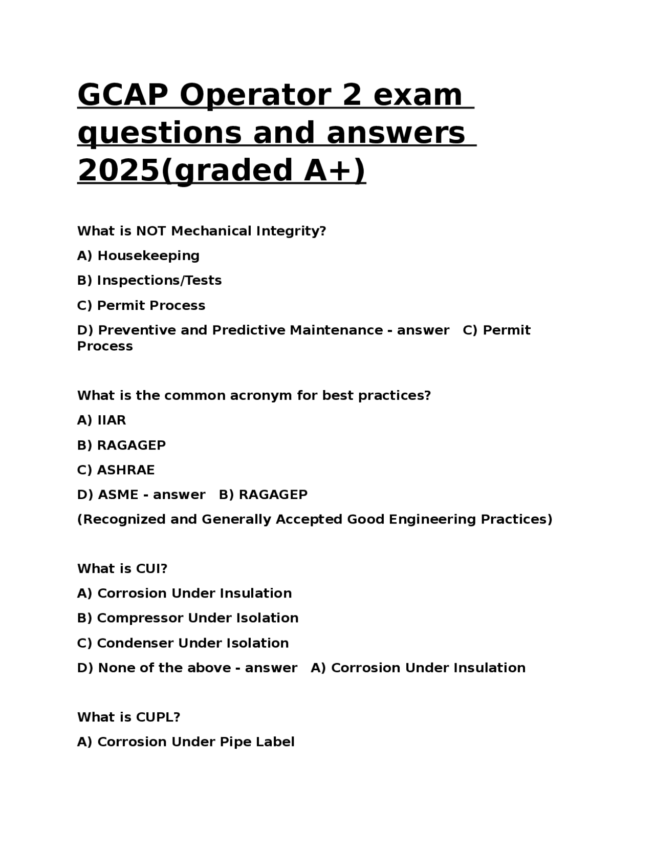 GCAP Operator 2 Exam Questions and Answers | Exams Biology | Docsity