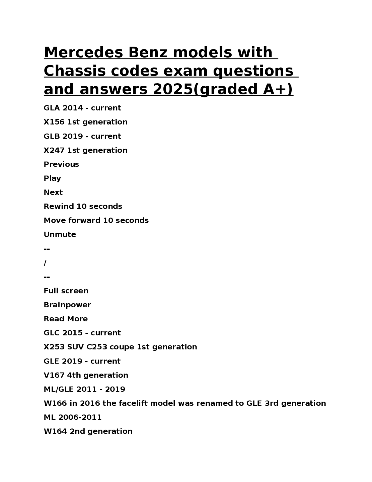 Mercedes Benz Chassis Codes Exam Questions and Answers 2025 | Exams ...