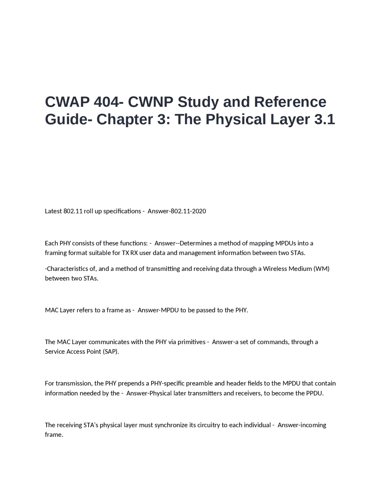 CWNP Study Guide: Chapter 3 - The Physical Layer | Exams Nursing | Docsity
