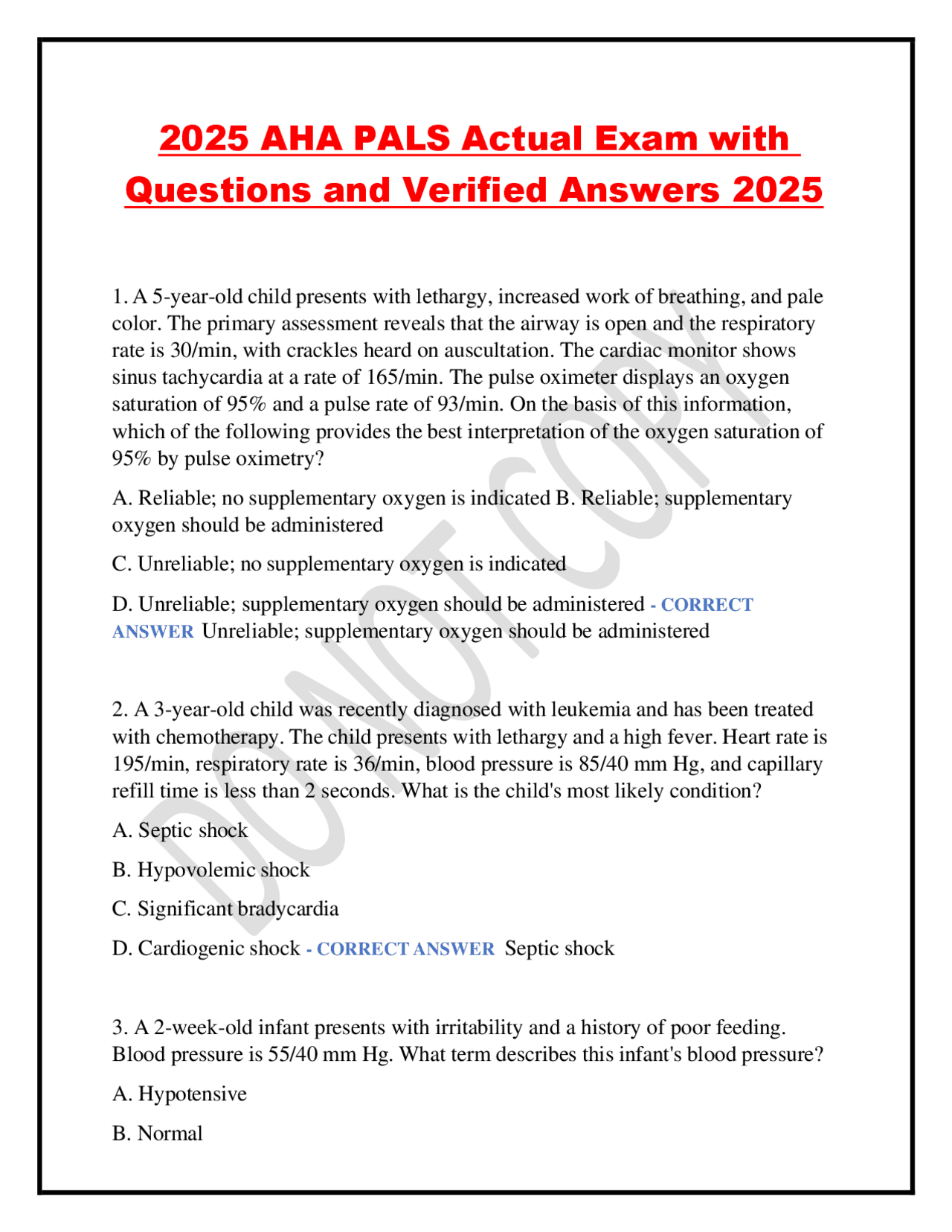 2025 AHA PALS Actual Exam with Questions and Answers 2025 | Exams ...
