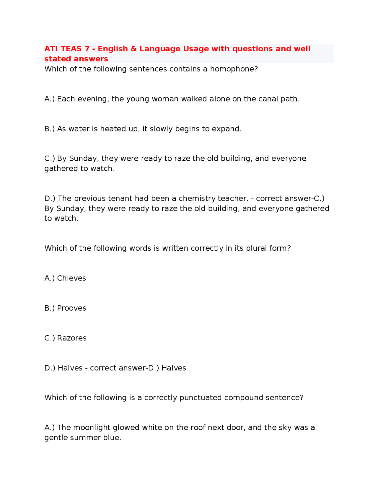 English & Language Usage Practice Questions | Exams English Language ...