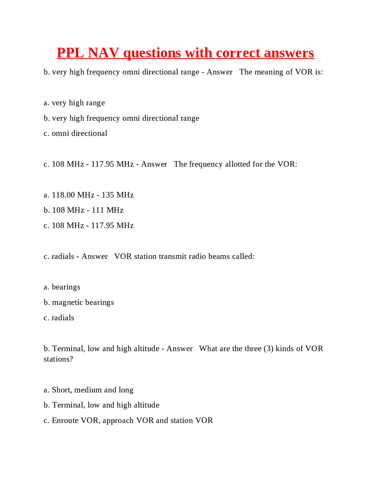 PPL NAV Questions and Answers: Understanding VOR and ADF Systems ...