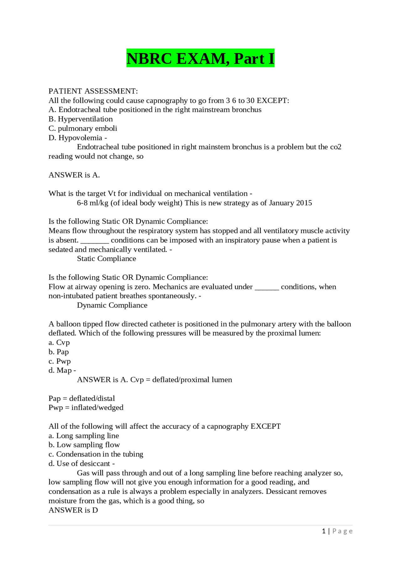 NBRC Exam, Part I: Patient Assessment - Respiratory Therapy Practice ...