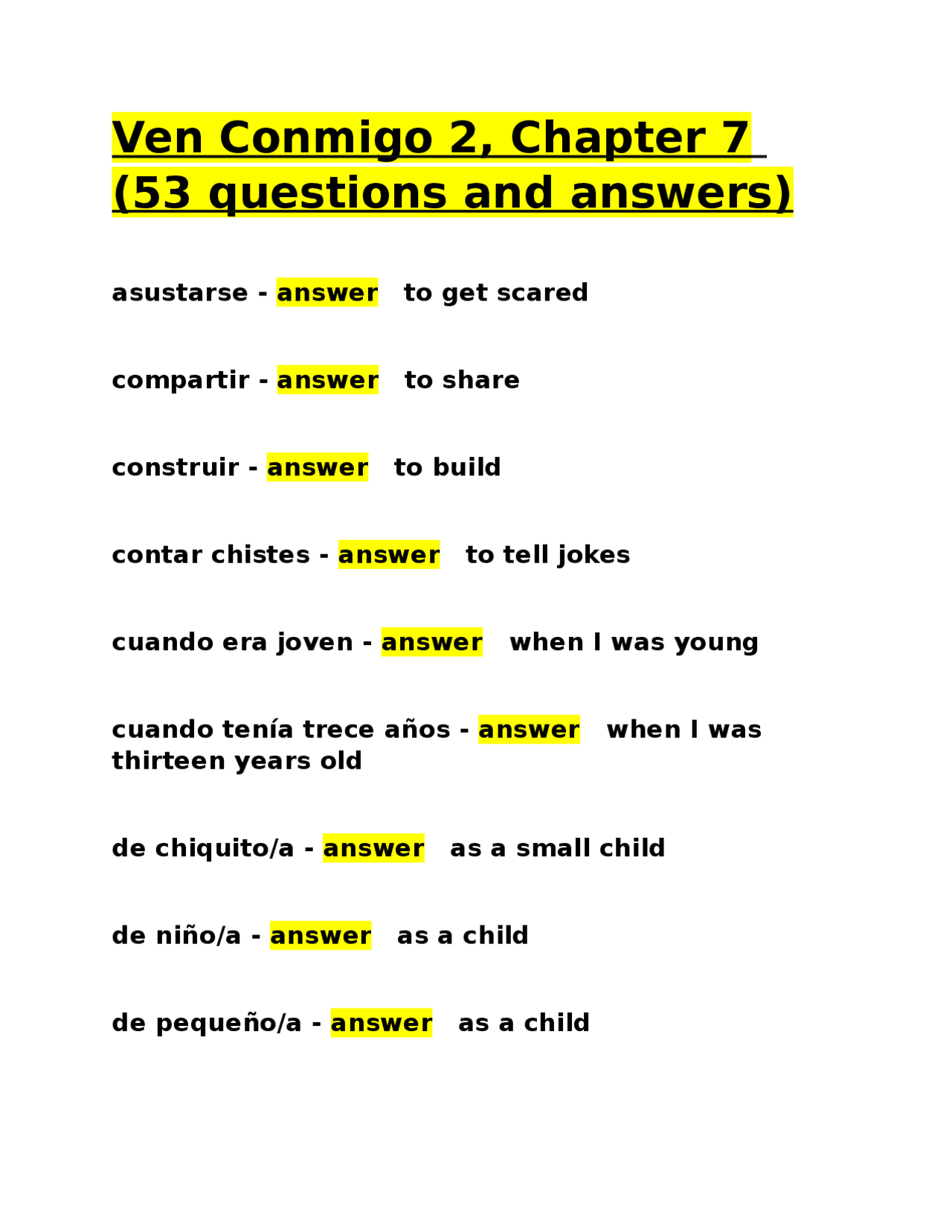 Ven Conmigo 2, Chapter 7: Spanish Vocabulary and Phrases | Exams ...