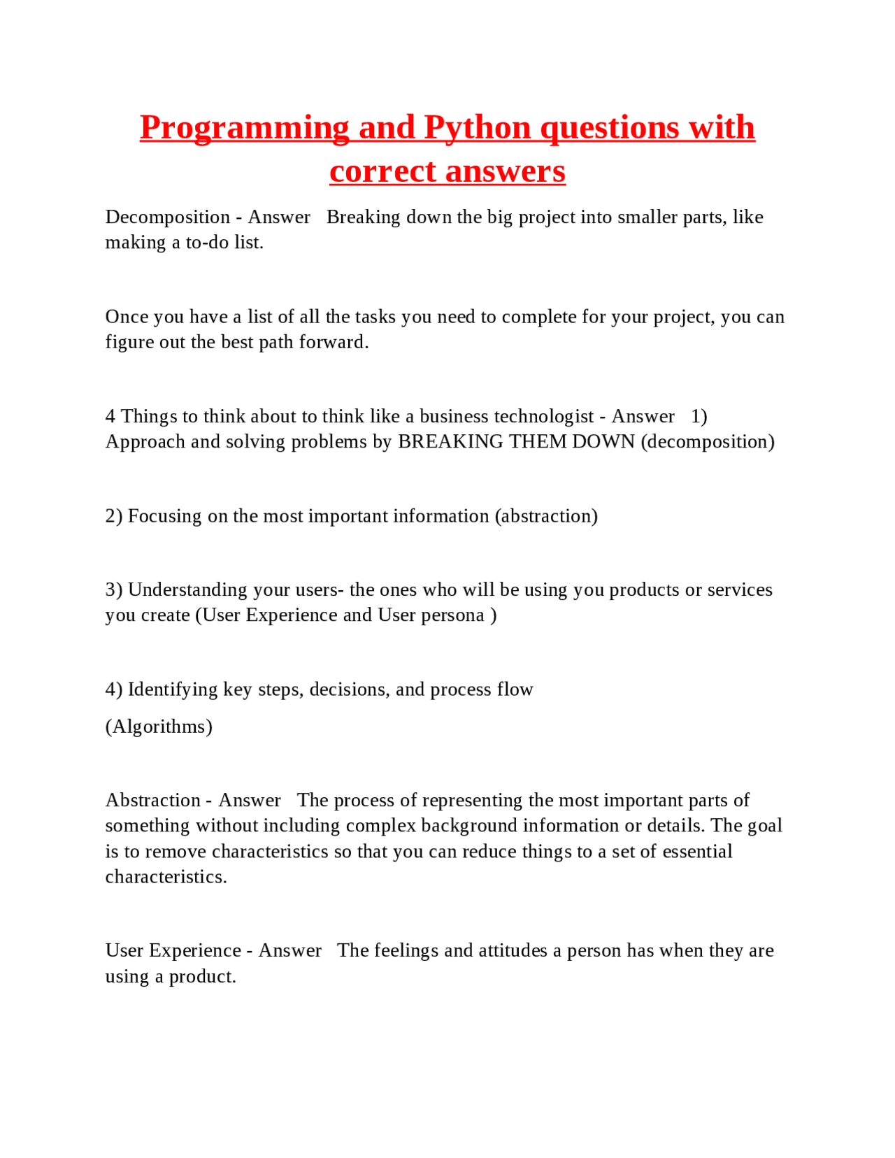 Programming & Python: Decomposition, Abstraction, UX, Algorithms | Exams Advanced Education ...