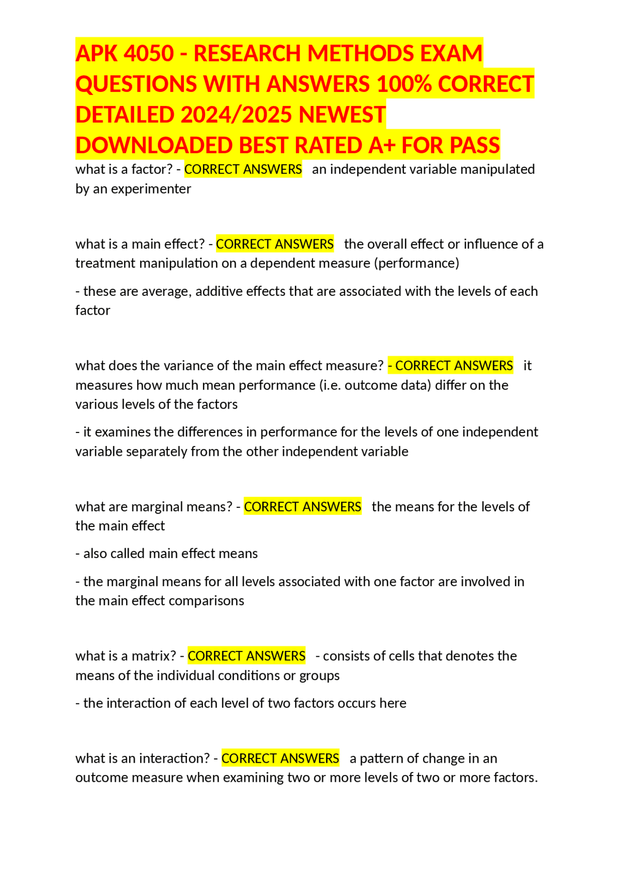 APK 4050 - RESEARCH METHODS EXAM QUESTIONS WITH ANSWERS 100% CORRECT ...