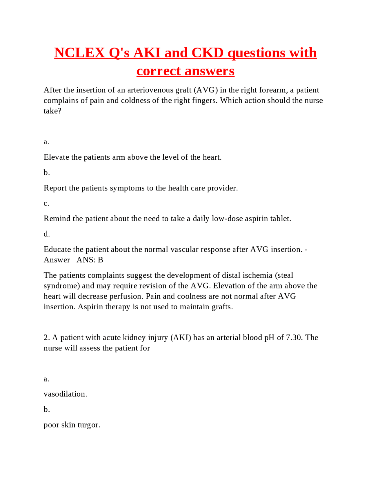 NCLEX Questions: Acute Kidney Injury (AKI) and Chronic Kidney Disease ...