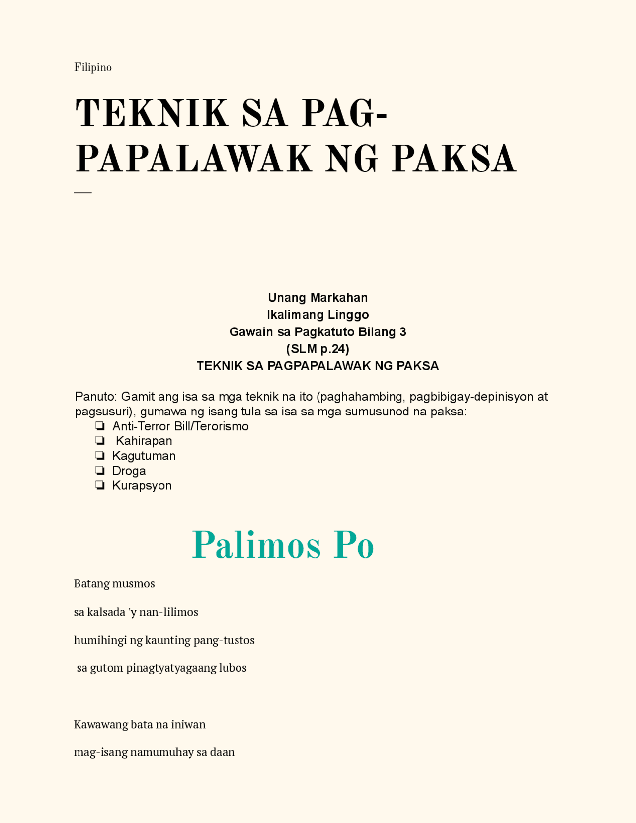 Poem about social issues | Summaries English | Docsity