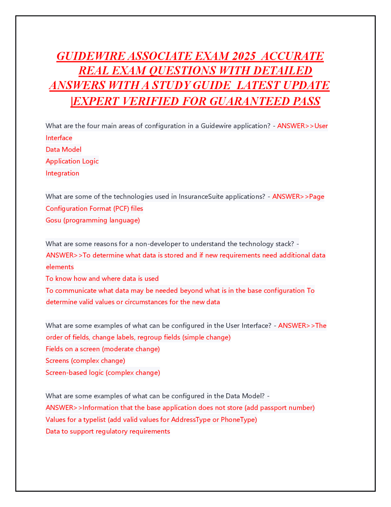 Guidewire Associate Exam 2025 Accurate Real Exam Questions With
