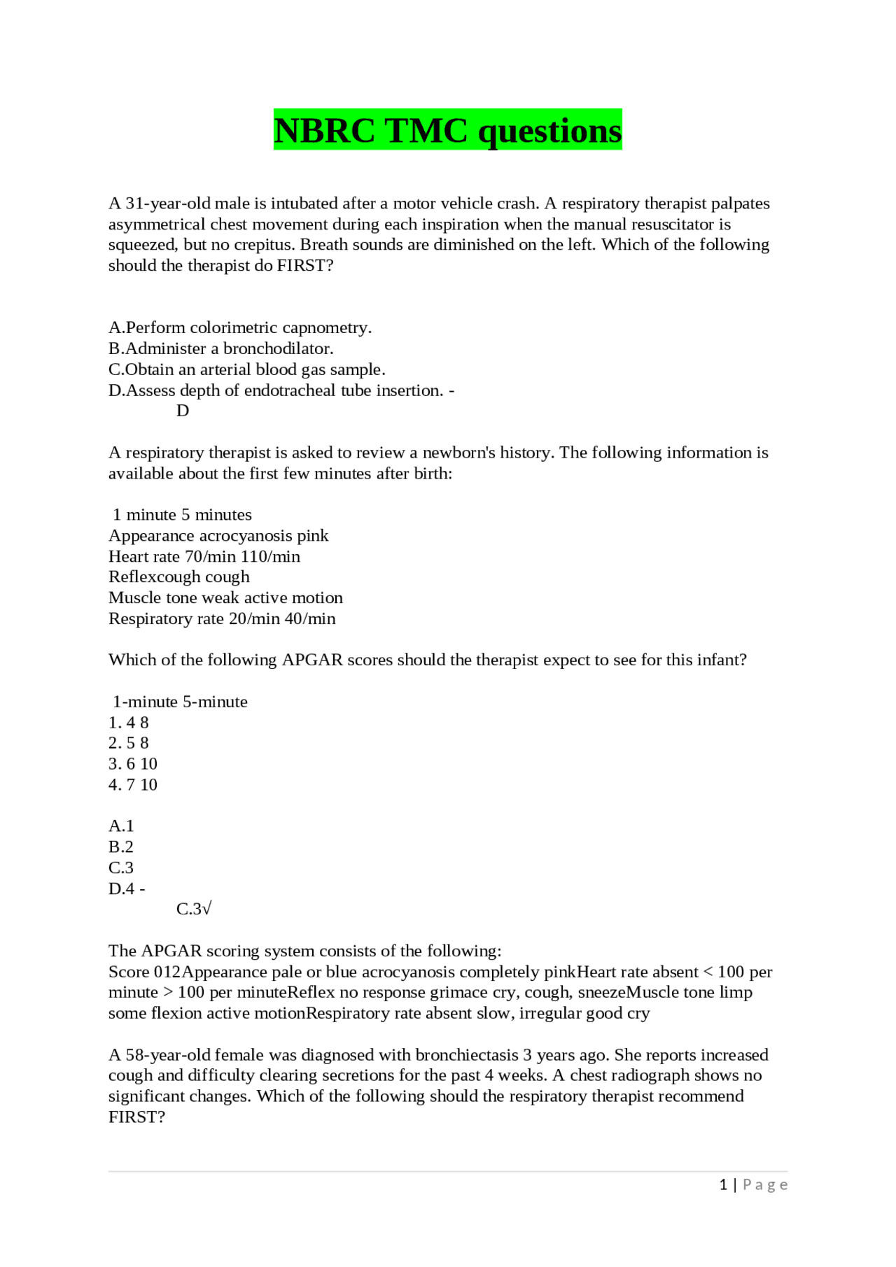 NBRC TMC Questions: Respiratory Therapy Practice Exam | Exams Nursing ...
