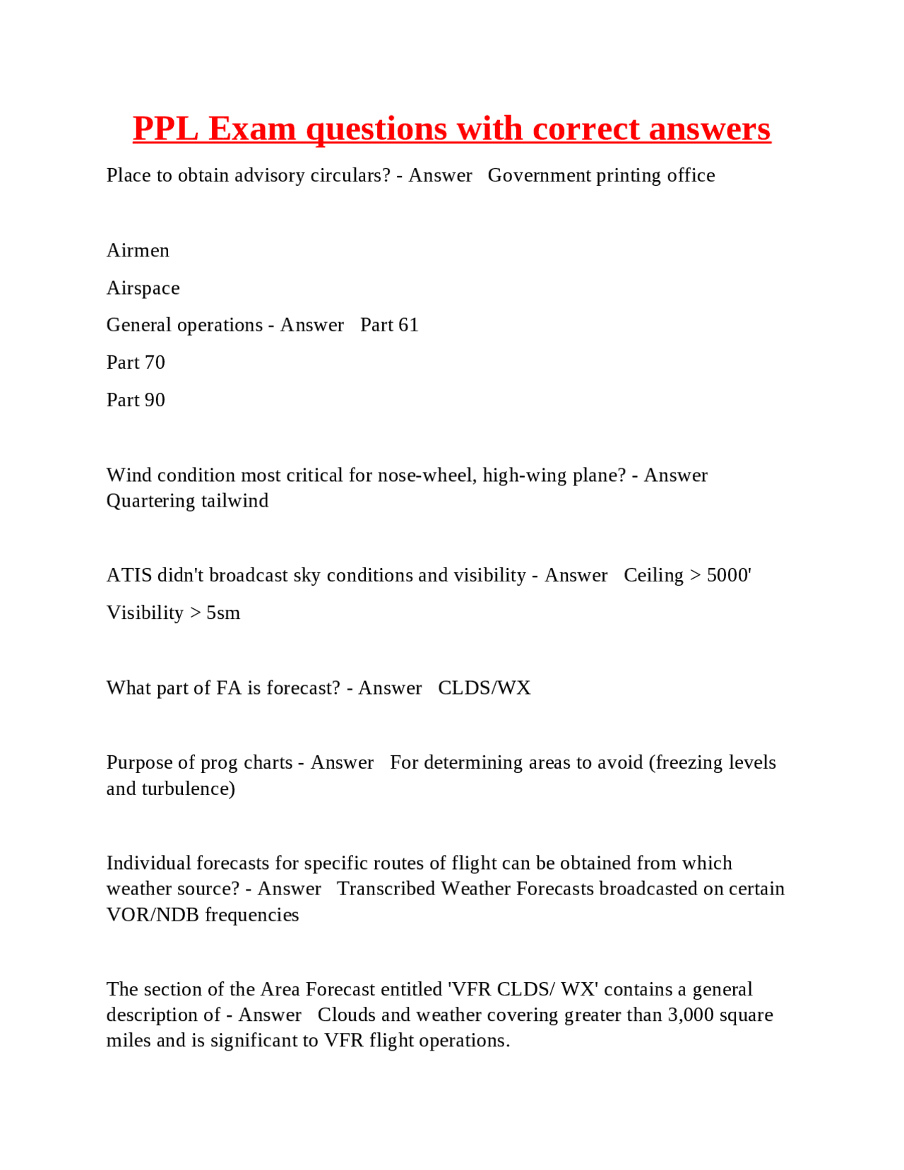 PPL Exam Questions and Answers: Aviation Knowledge and Regulations ...