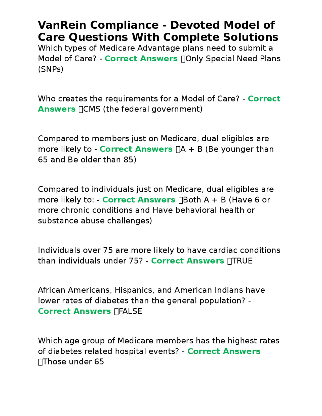 Medicare Advantage Special Needs Plans (SNPs): Model of Care Questions ...