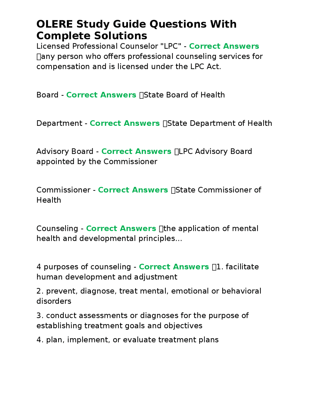 OLERE Study Guide Questions With Complete Solutions | Exams Nursing ...