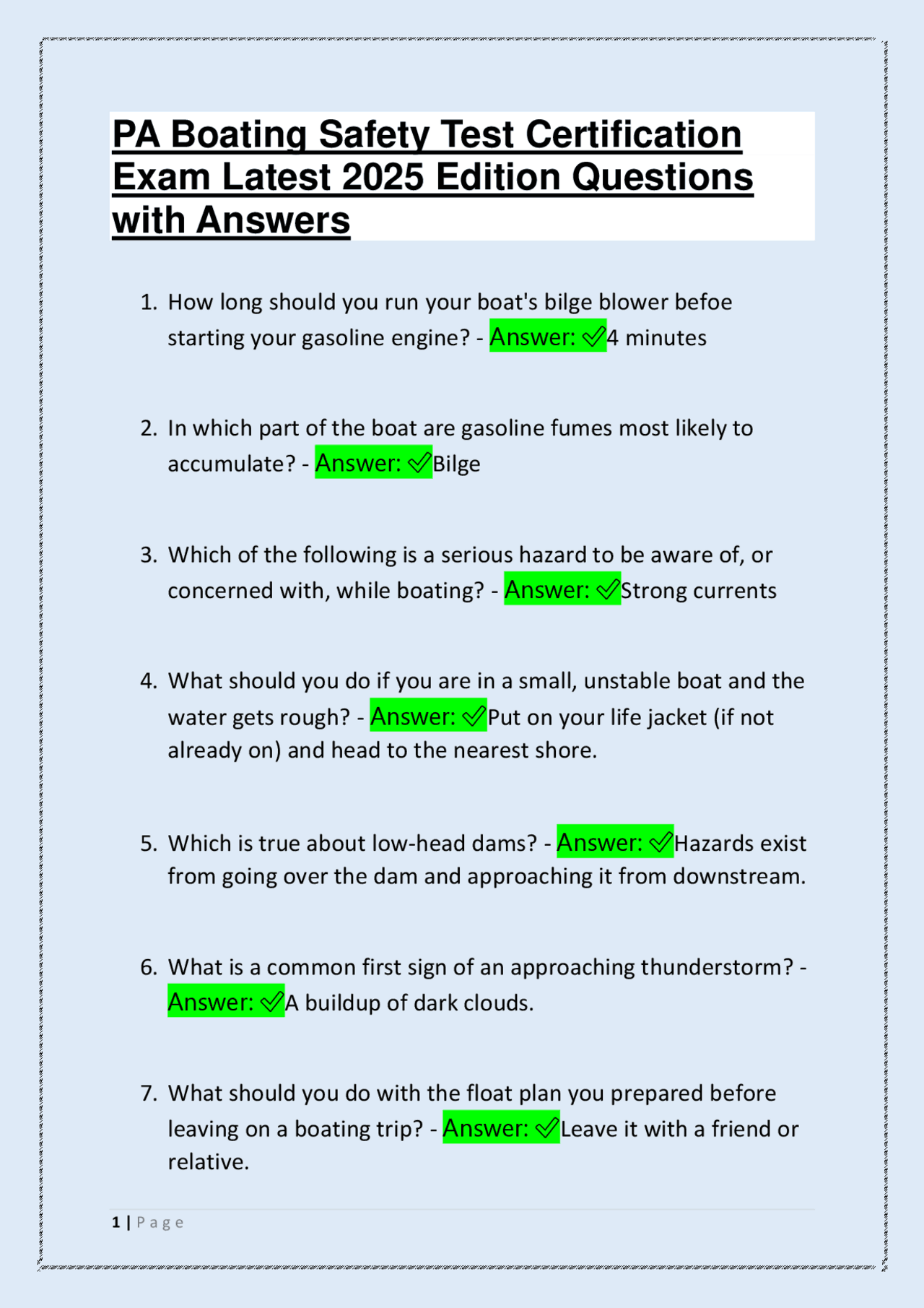 Pennsylvania Boating Safety Test: 2025 Edition Questions & Answers ...