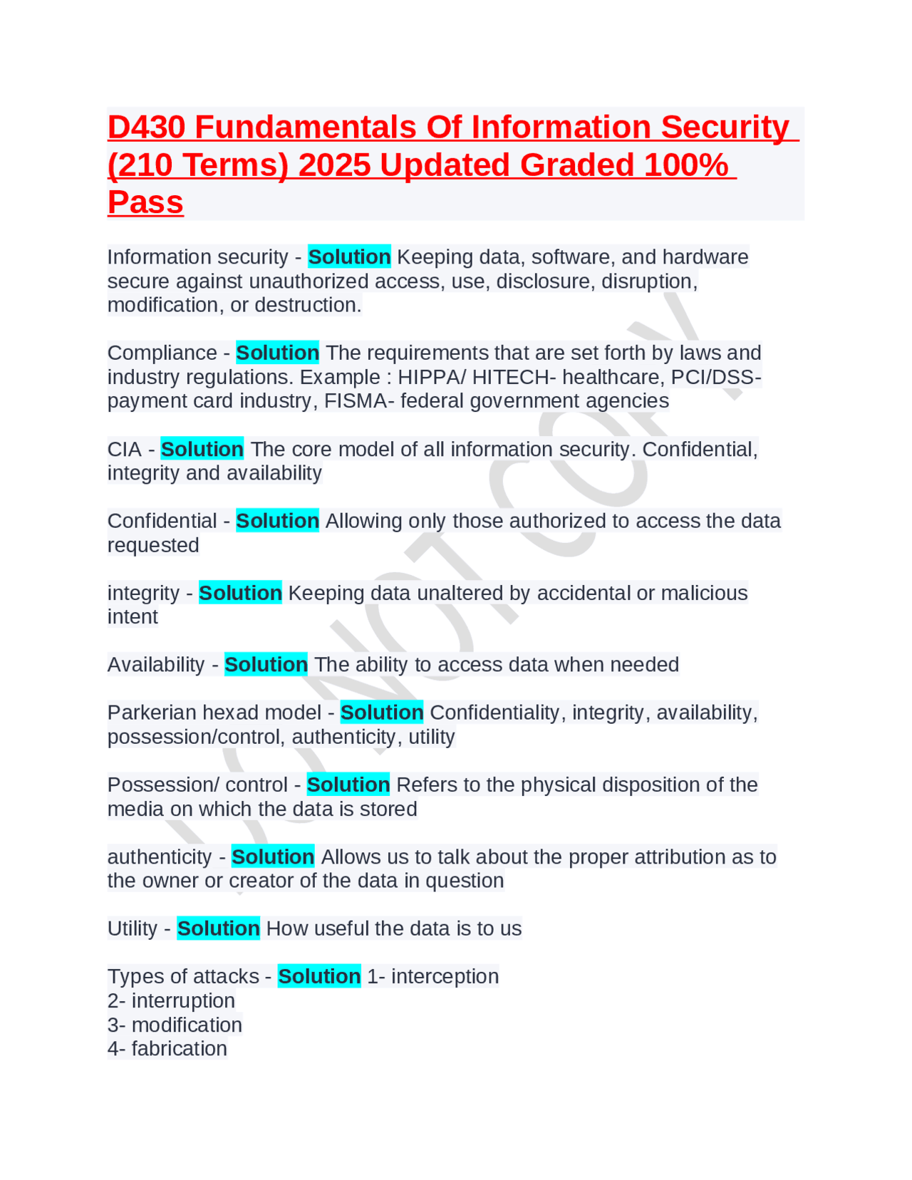 Fundamentals of Information Security: Definitions and Concepts | Exams ...