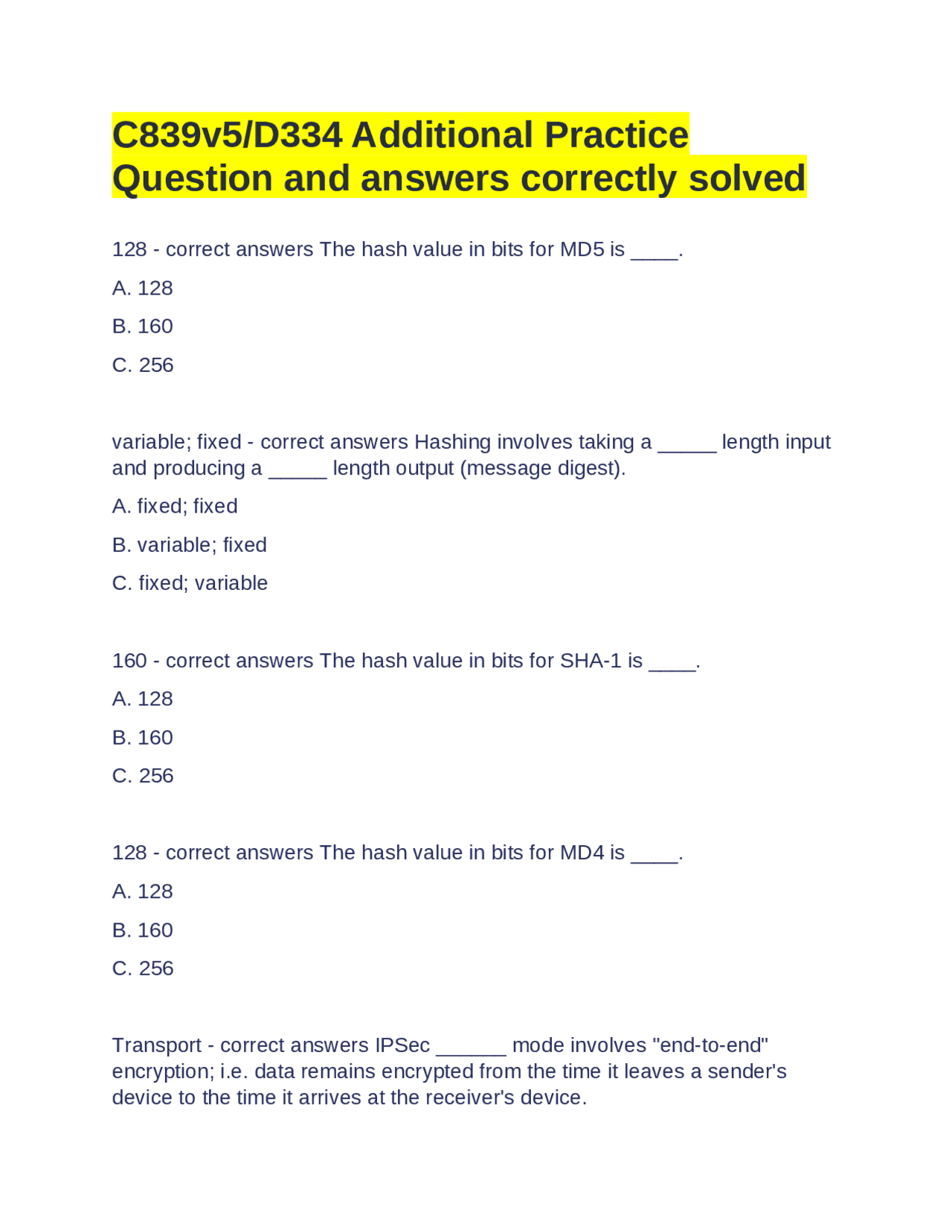 Cryptography Practice Questions and Answers | Exams Nursing | Docsity