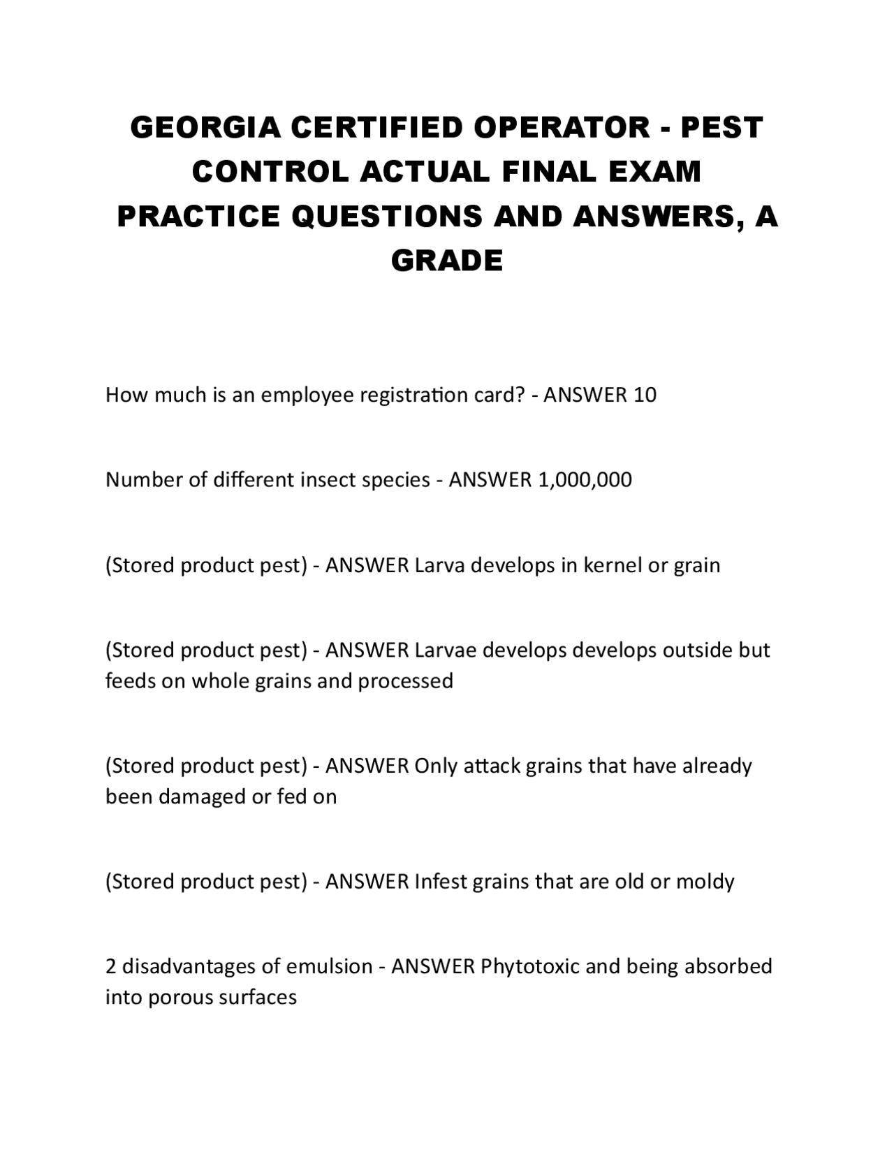 Pest Control Practice Questions and Answers: Georgia Certified Operator ...