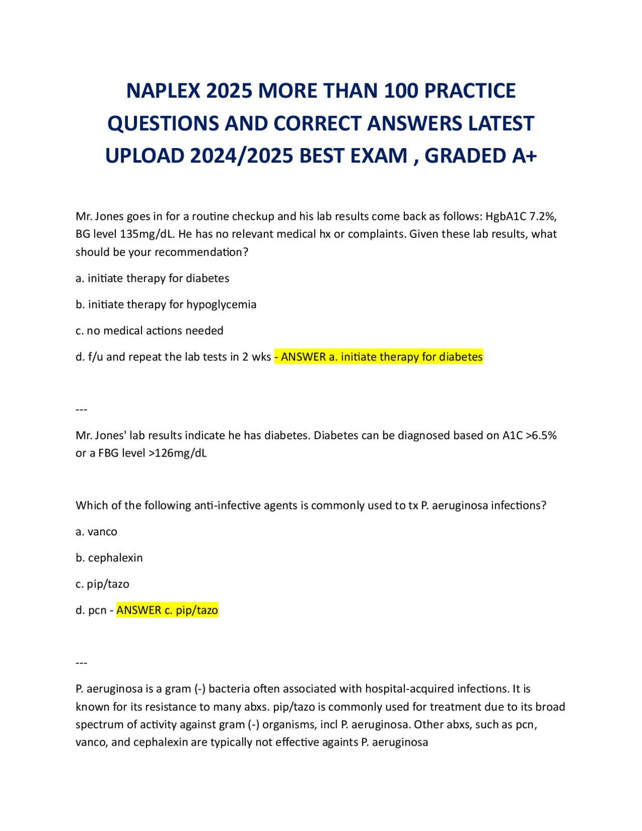 NAPLEX 2025 Practice Questions and Answers: Pharmacology and ...