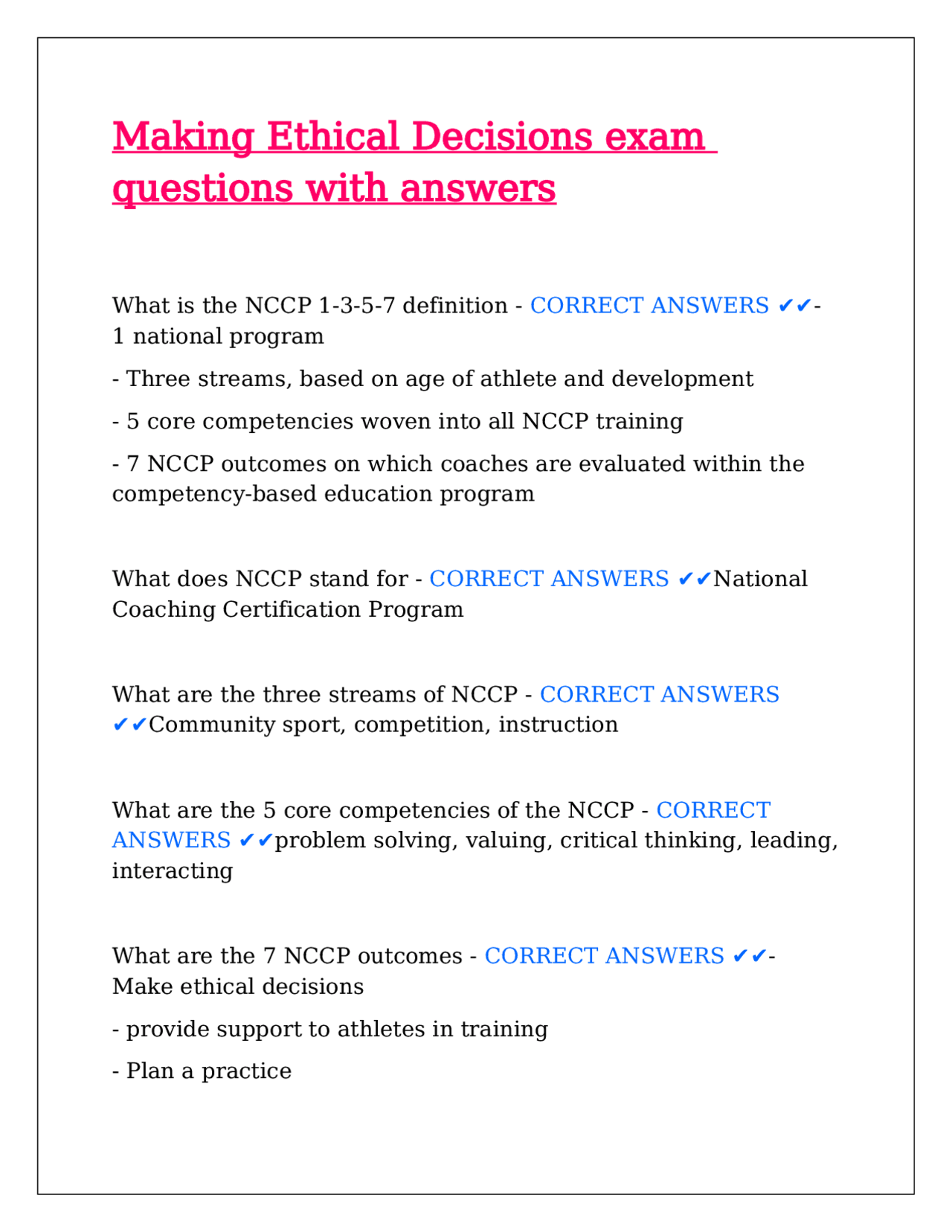 NCCP Ethical Decision Making: Questions and Answers | Exams Decision ...