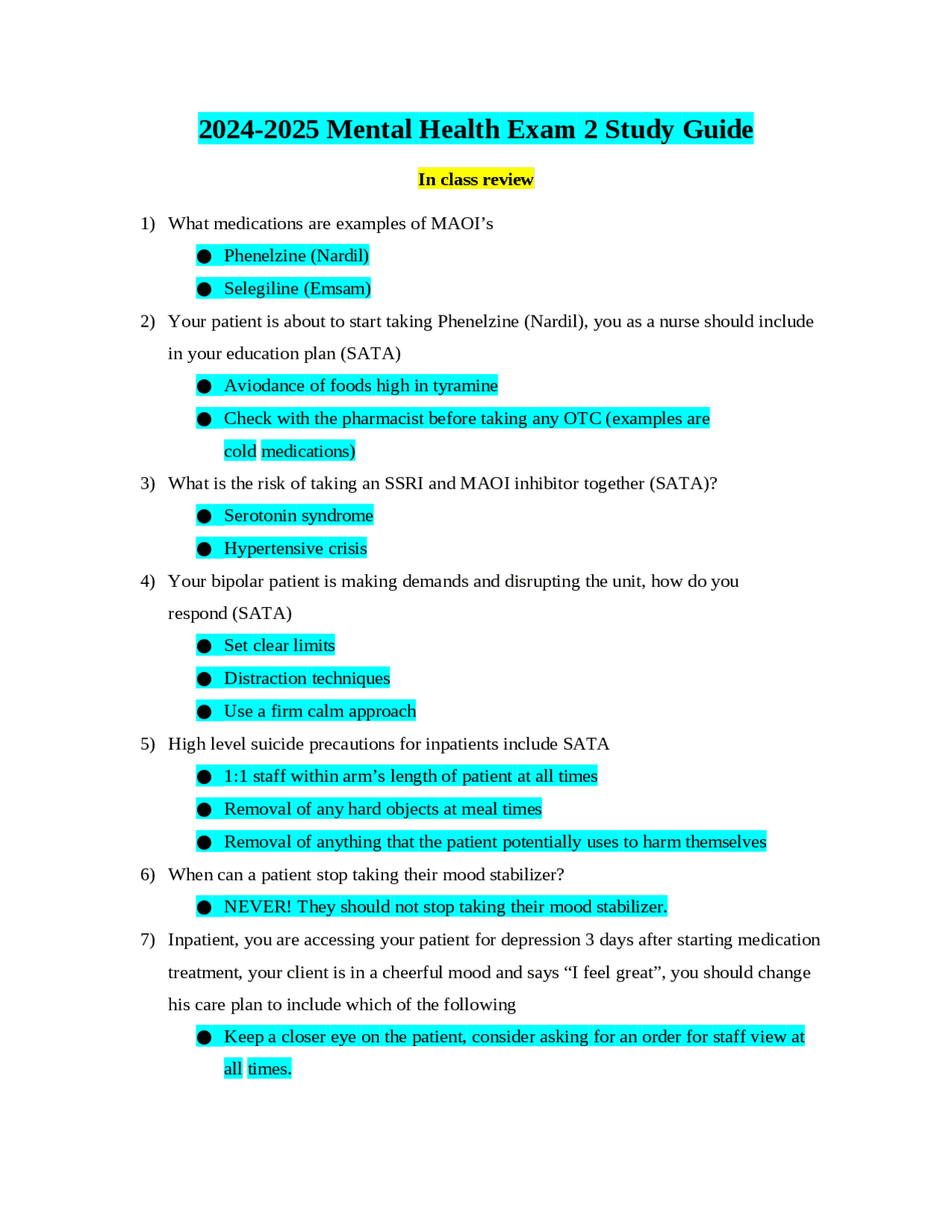 2024-2025 Mental Health Exam 2 Study Guide | Study Guides, Projects ...