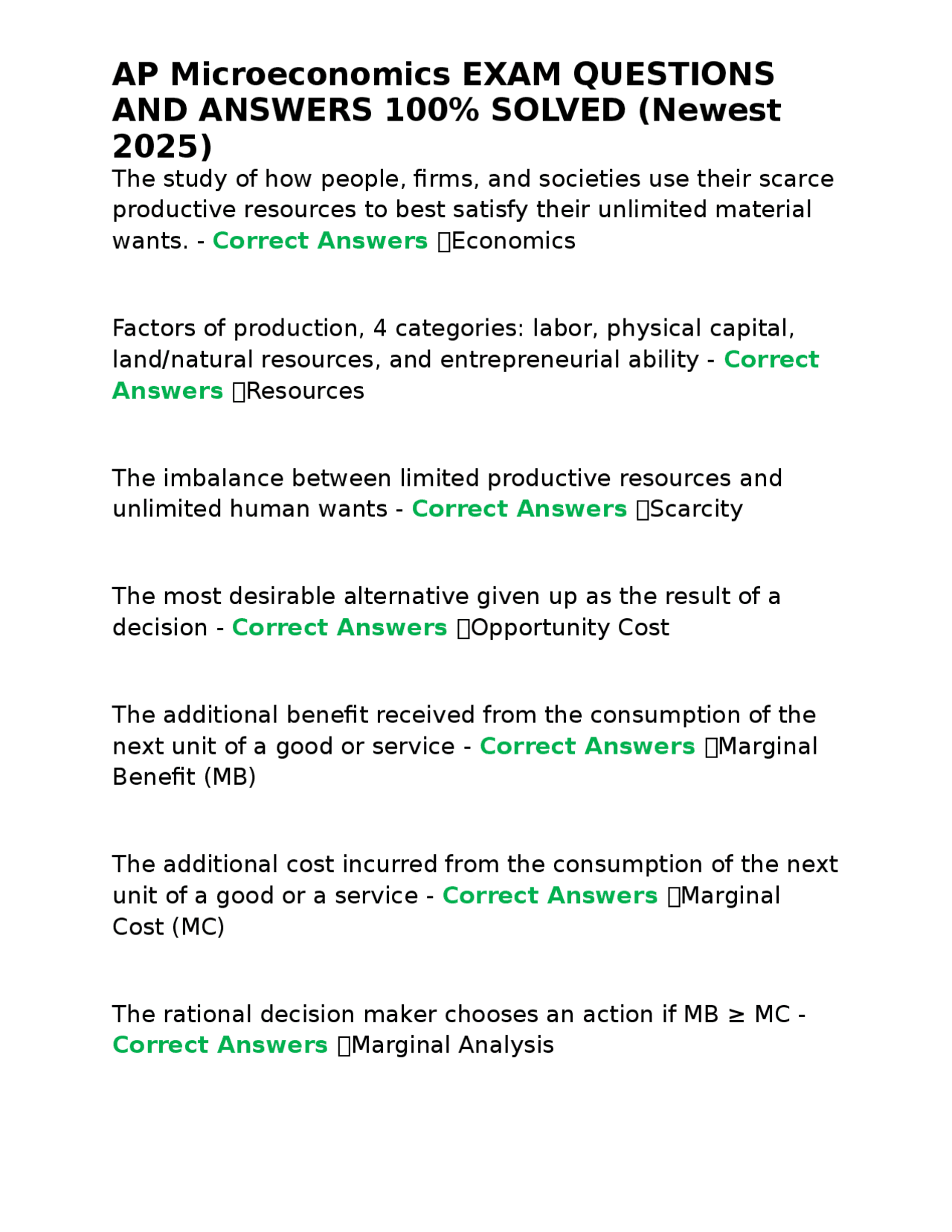AP Microeconomics Exam Questions and Answers: A Study Guide for Key ...