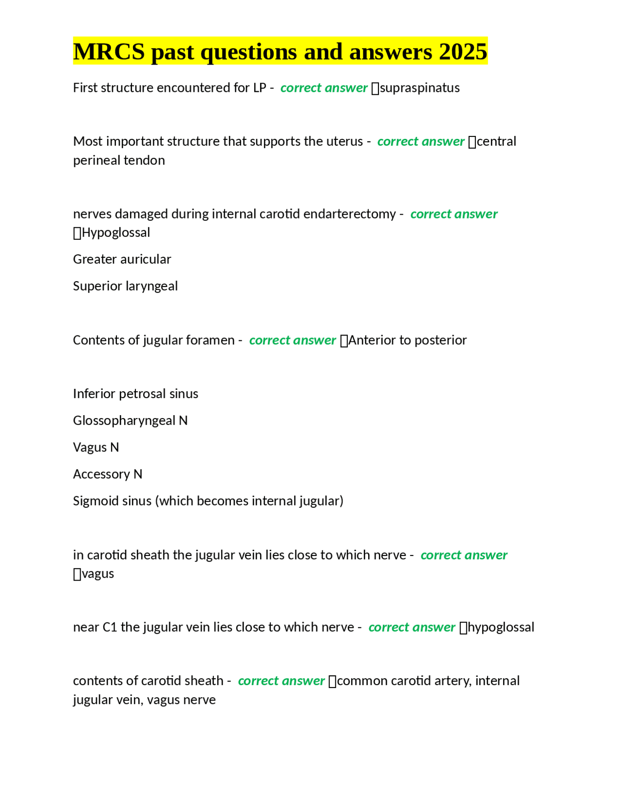 MRCS Past Questions and Answers 2025: Anatomy and Physiology Review ...