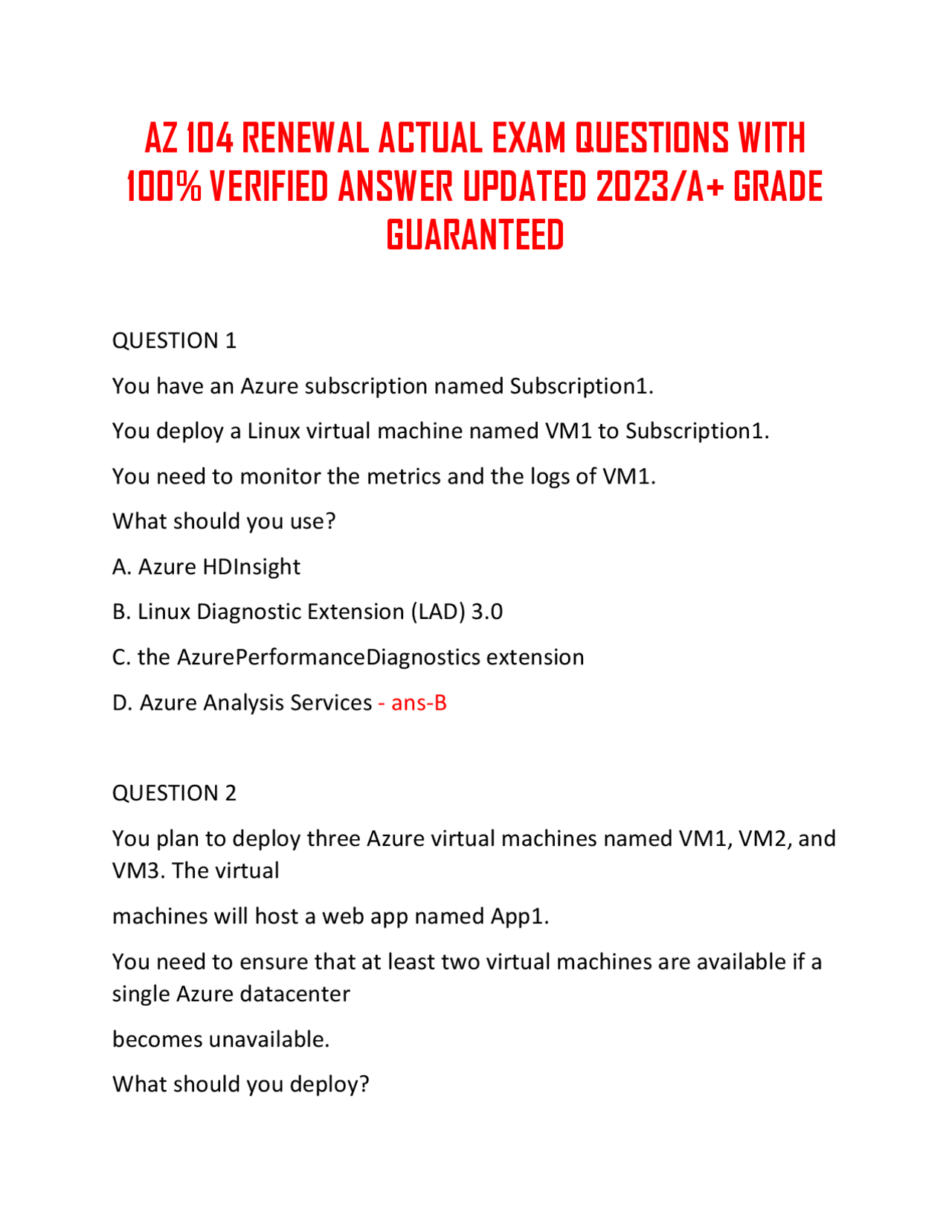 AZ-104 Exam Questions and Answers: Azure Administrator Associate ...