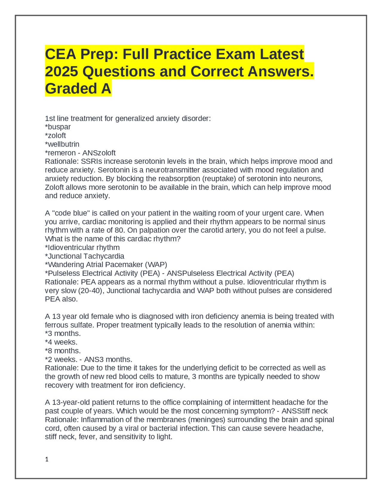 CEA Prep: Full Practice Exam Latest 2025 Questions and Correct Answers ...