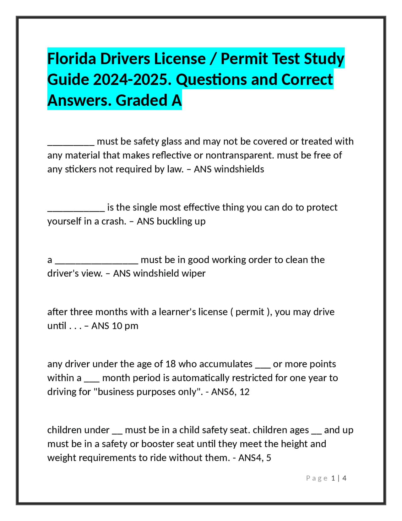 Florida Drivers License / Permit Test Study Guide 2024-2025: Questions ...