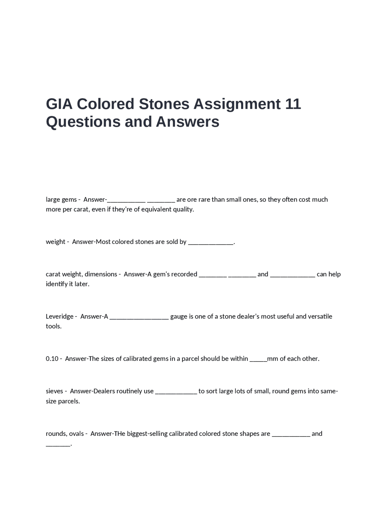 GIA Colored Stones Assignment 11: Questions and Answers | Exams Nursing ...