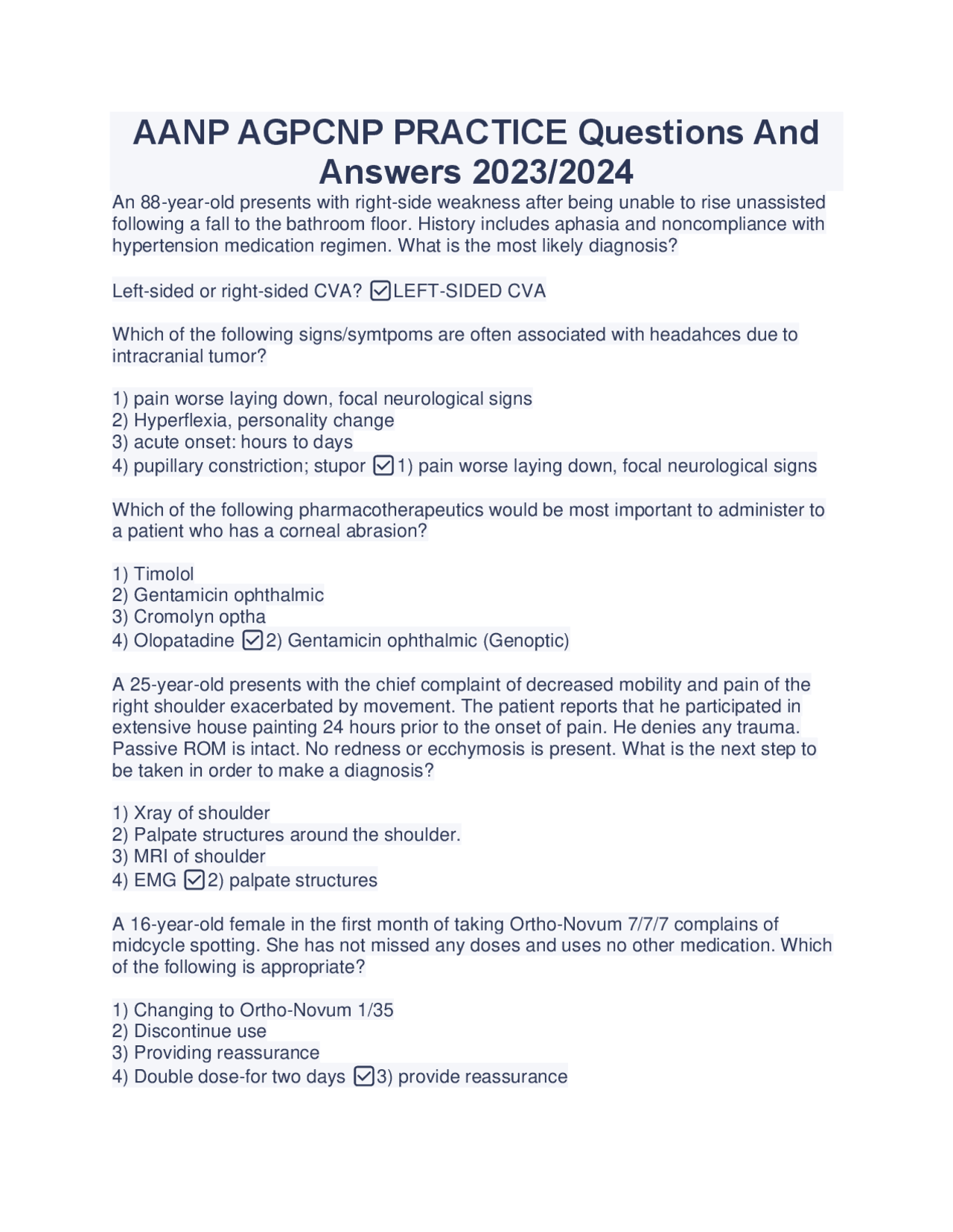 AANP AGPCNP PRACTICE Questions And Answers 2023/2024 | Exams Advanced ...
