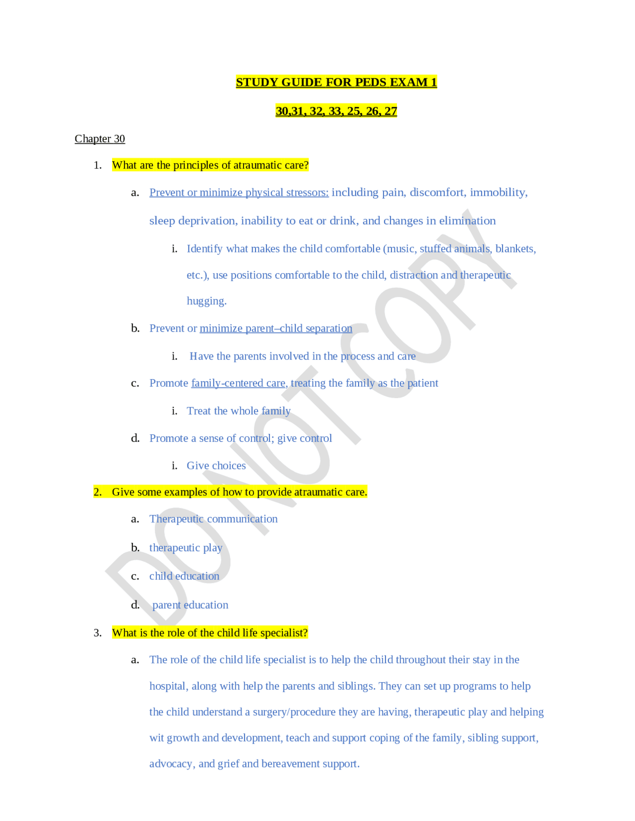 Pediatric Nursing Study Guide: Atraumatic & Family-Centered Care ...