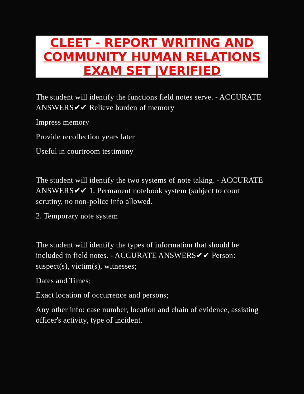 CLEET Report Writing & Community Relations Exam Guide | Exams Nursing ...