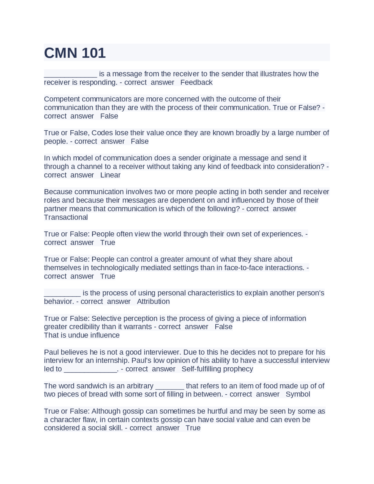 CMN 101: Communication Fundamentals - Exercises and Questions | Exams ...