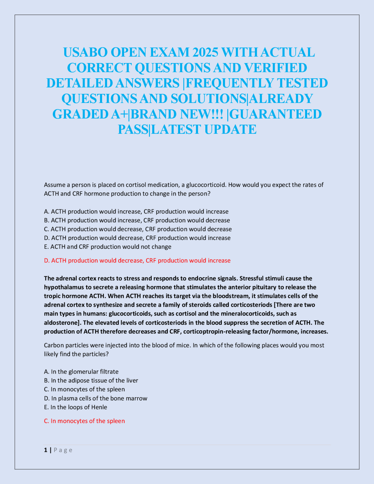 USABO OPEN EXAM 2025 | Exams Biology | Docsity