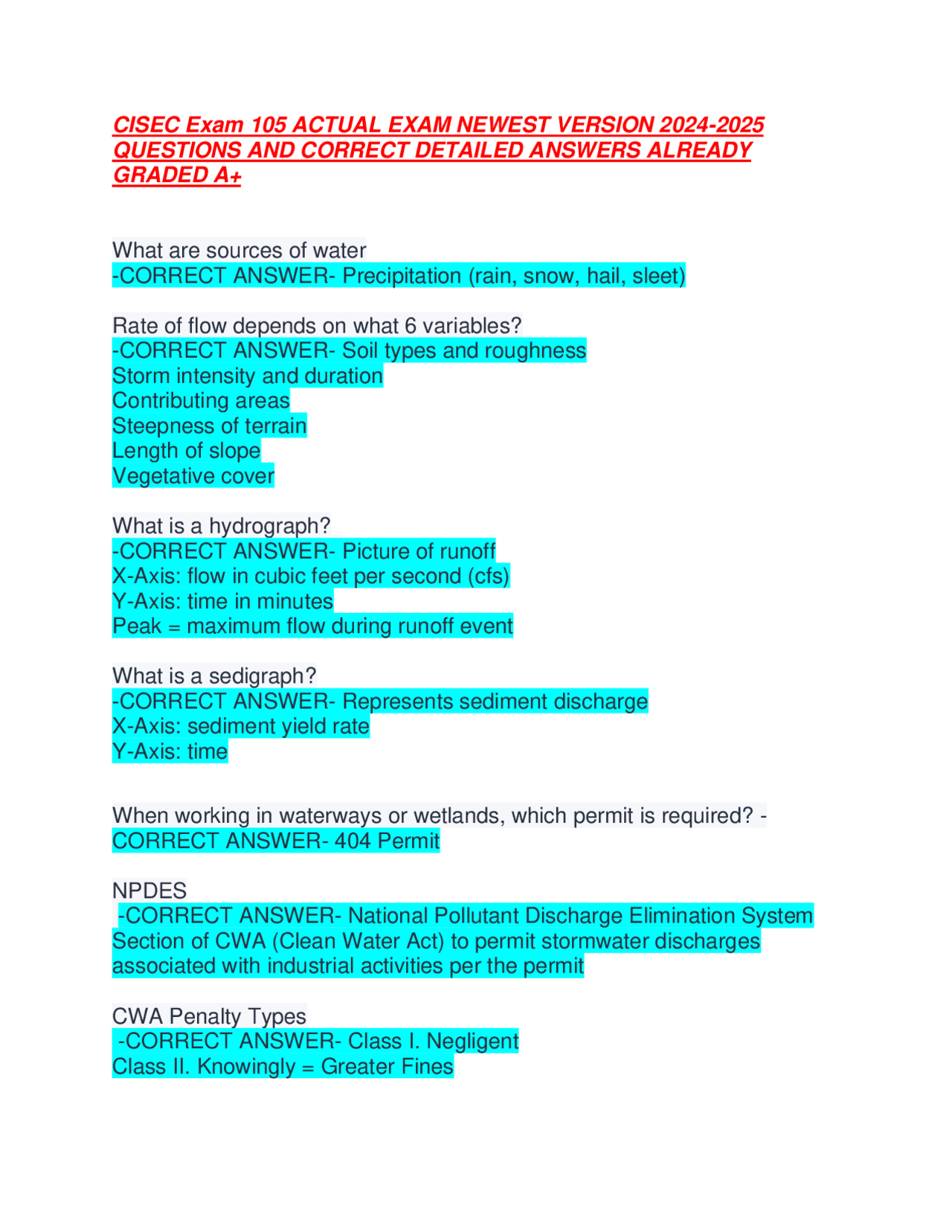 CISEC Exam 105: Questions and Answers for Environmental Protection ...