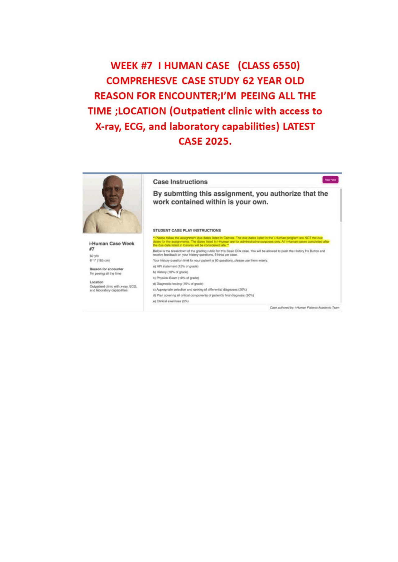 Comprehensive iHuman Case Study 62-Year-Old with Frequent Urination (I ...