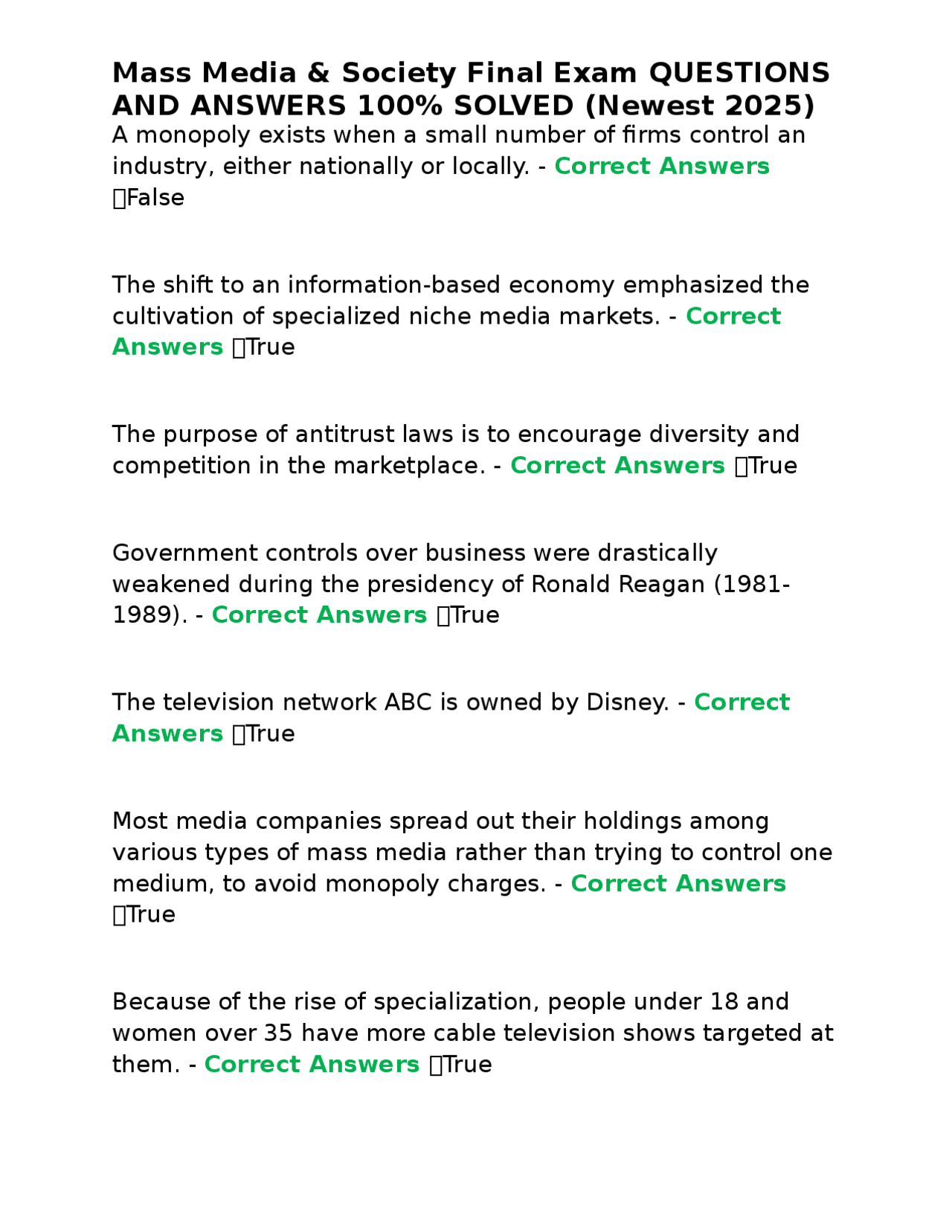 Mass Media & Society Final Exam Questions and Answers | Exams Media ...